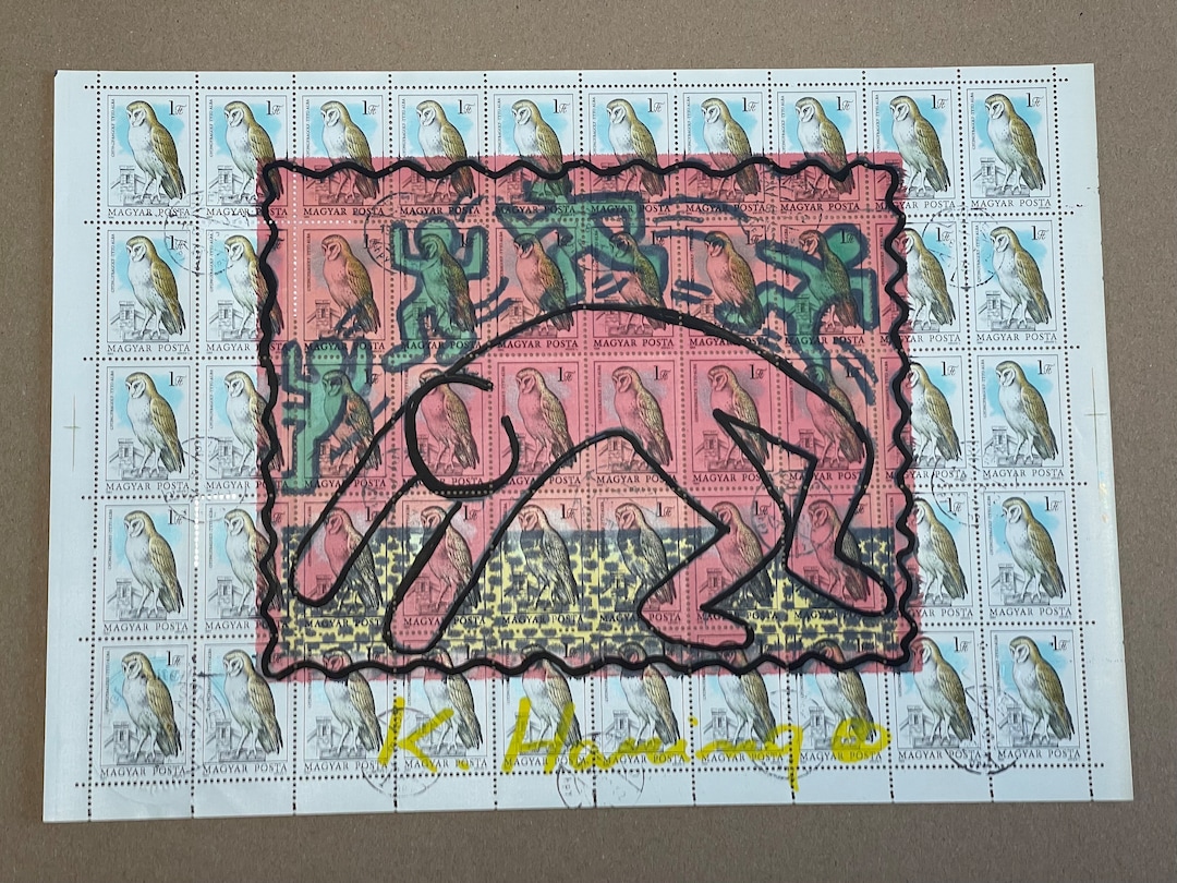 Keith Haring Postal Stamps Sheet and Hand Colored Certificate of ...