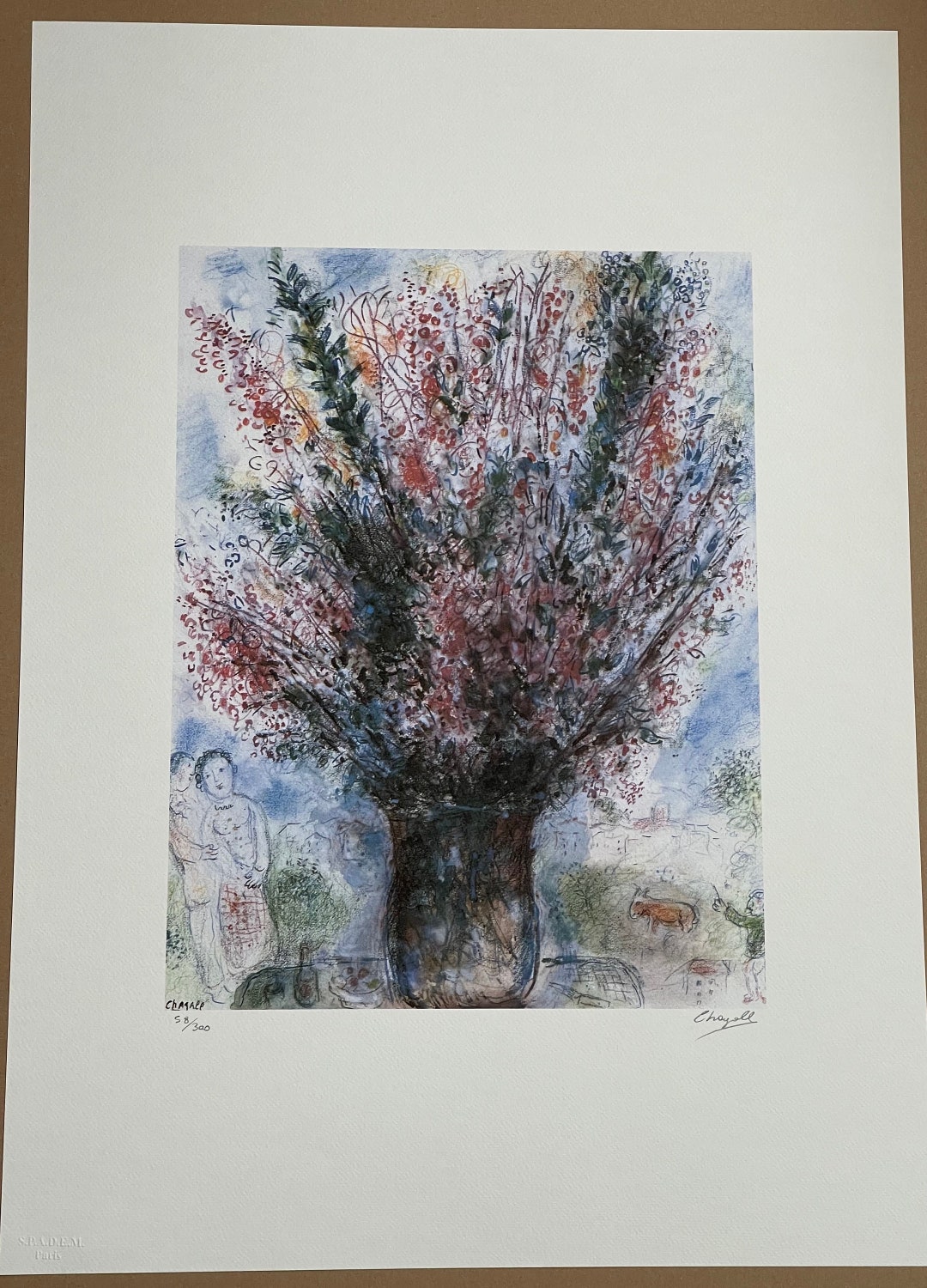 Marc Chagall Signed Lithograph Flowers Certificate Spadem Paris