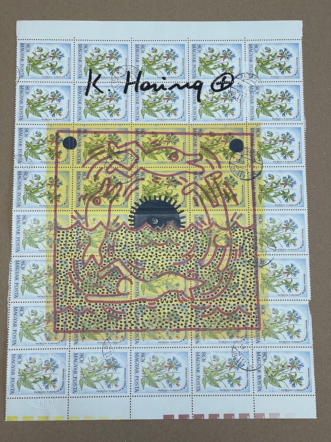 Keith Haring Postal Stamps Sheet and Hand Colored Certificate of ...