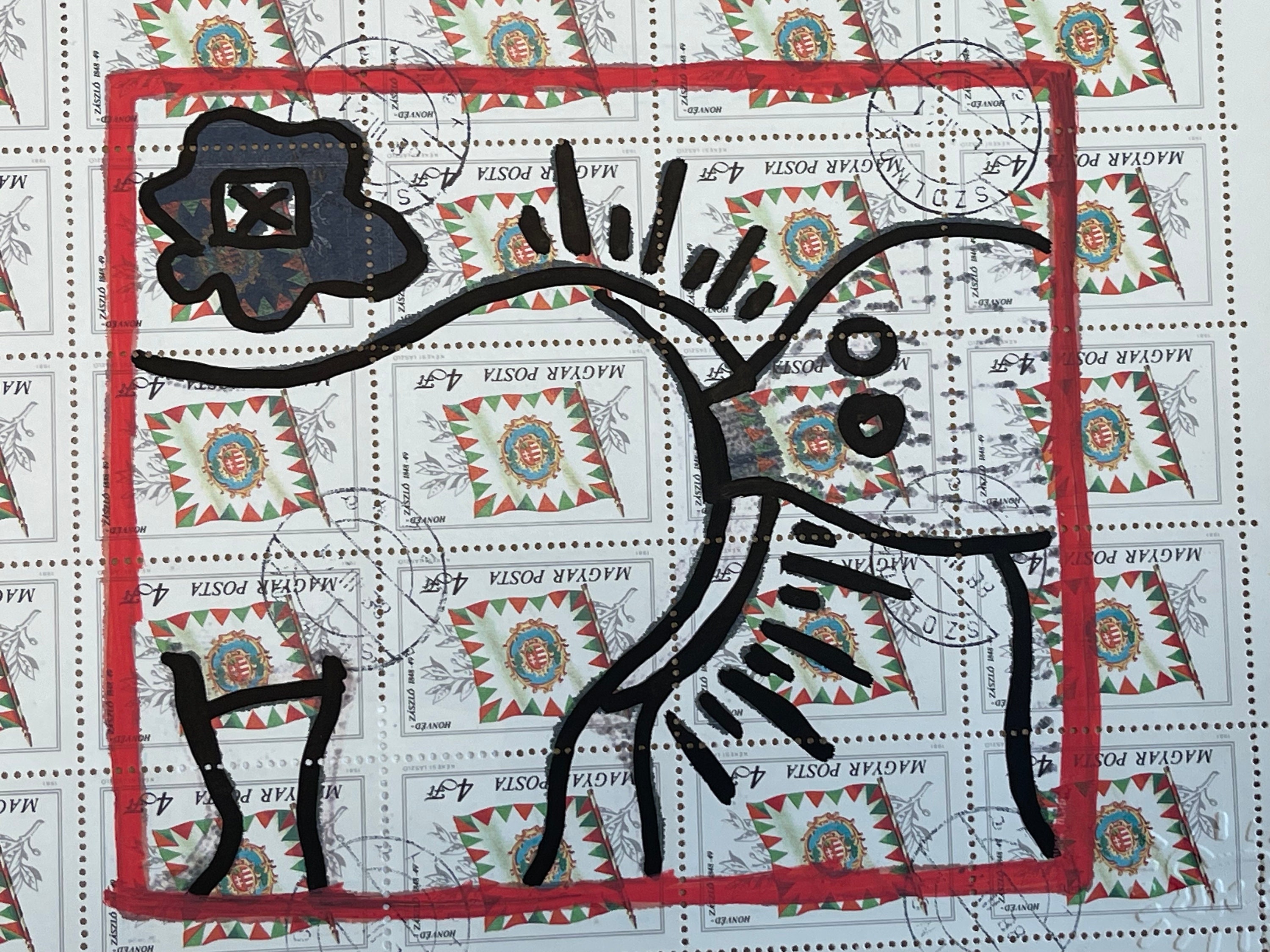 Keith Haring Postal Stamps Sheet and Hand Colored Certificate of ...