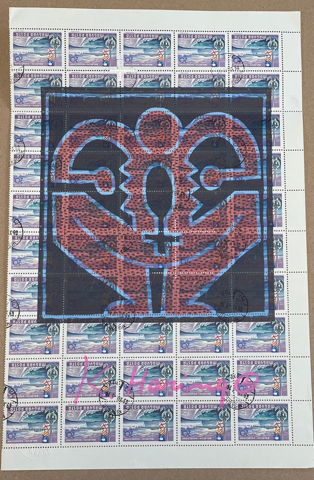 Keith Haring Postal Stamps Sheet and Hand Colored Certificate of ...