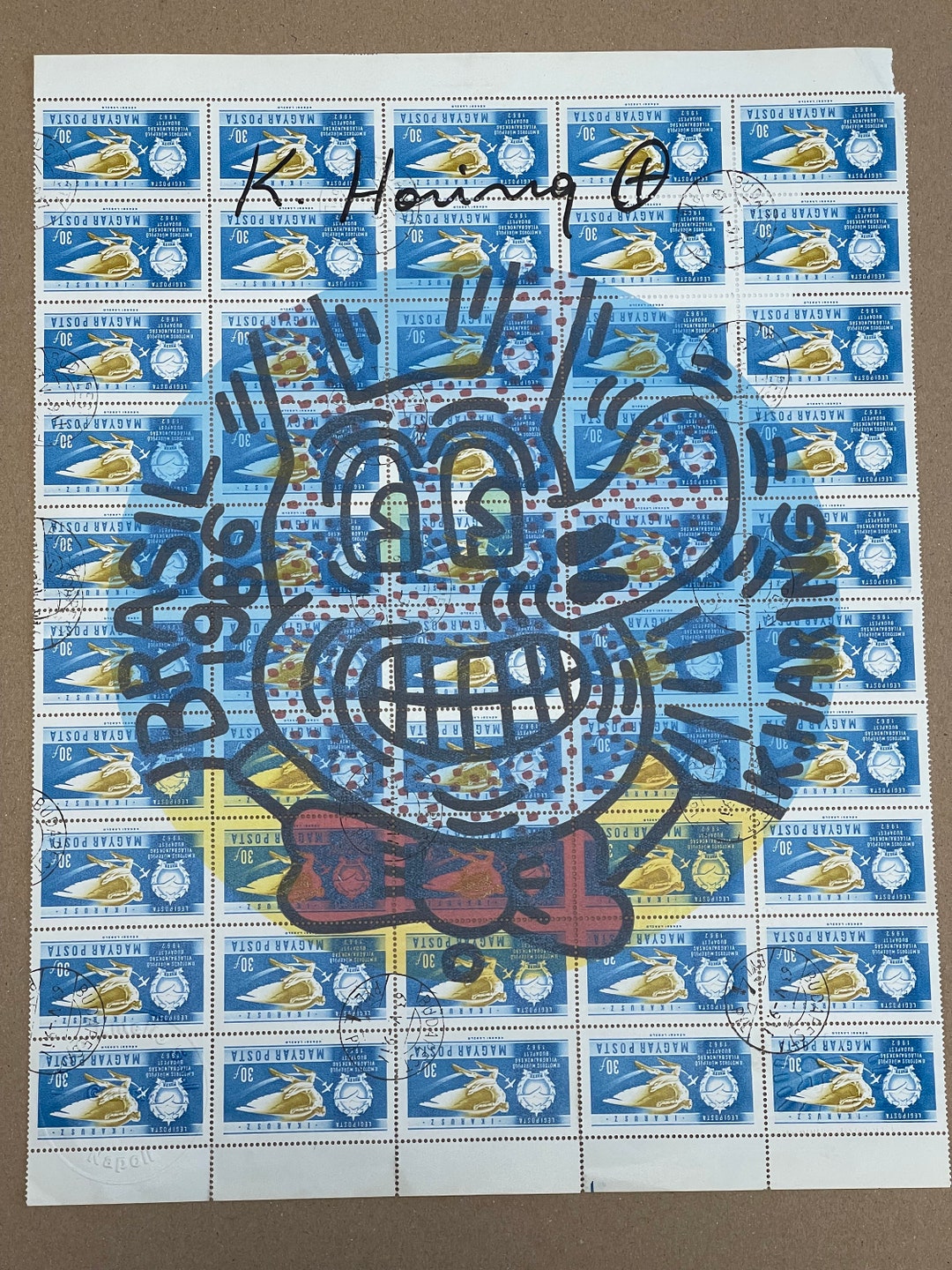 Keith Haring Postal Stamps Sheet and Hand Colored Certificate of ...