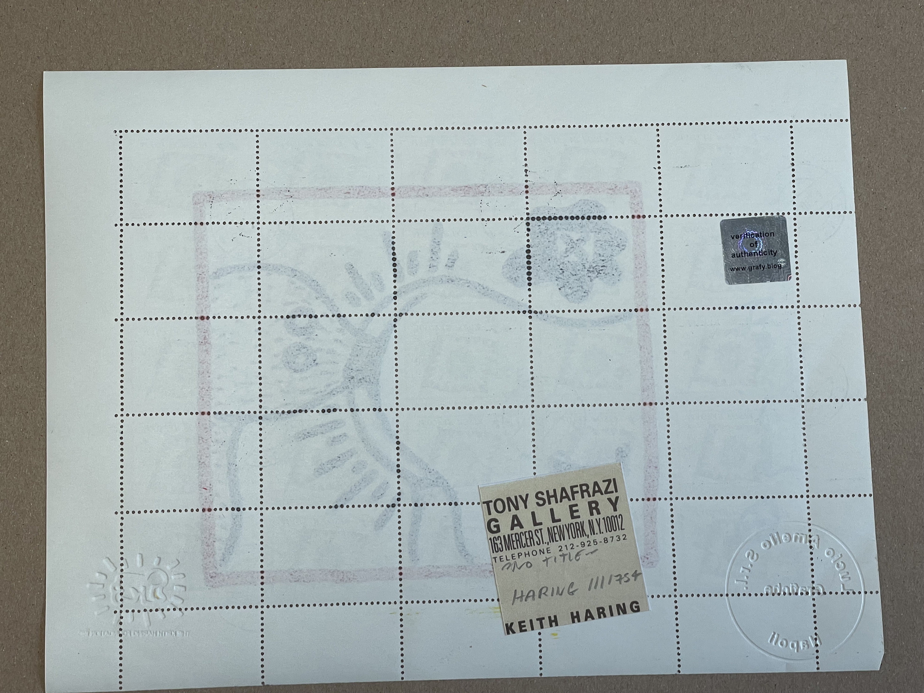 Keith Haring Postal Stamps Sheet and Hand Colored Certificate of ...