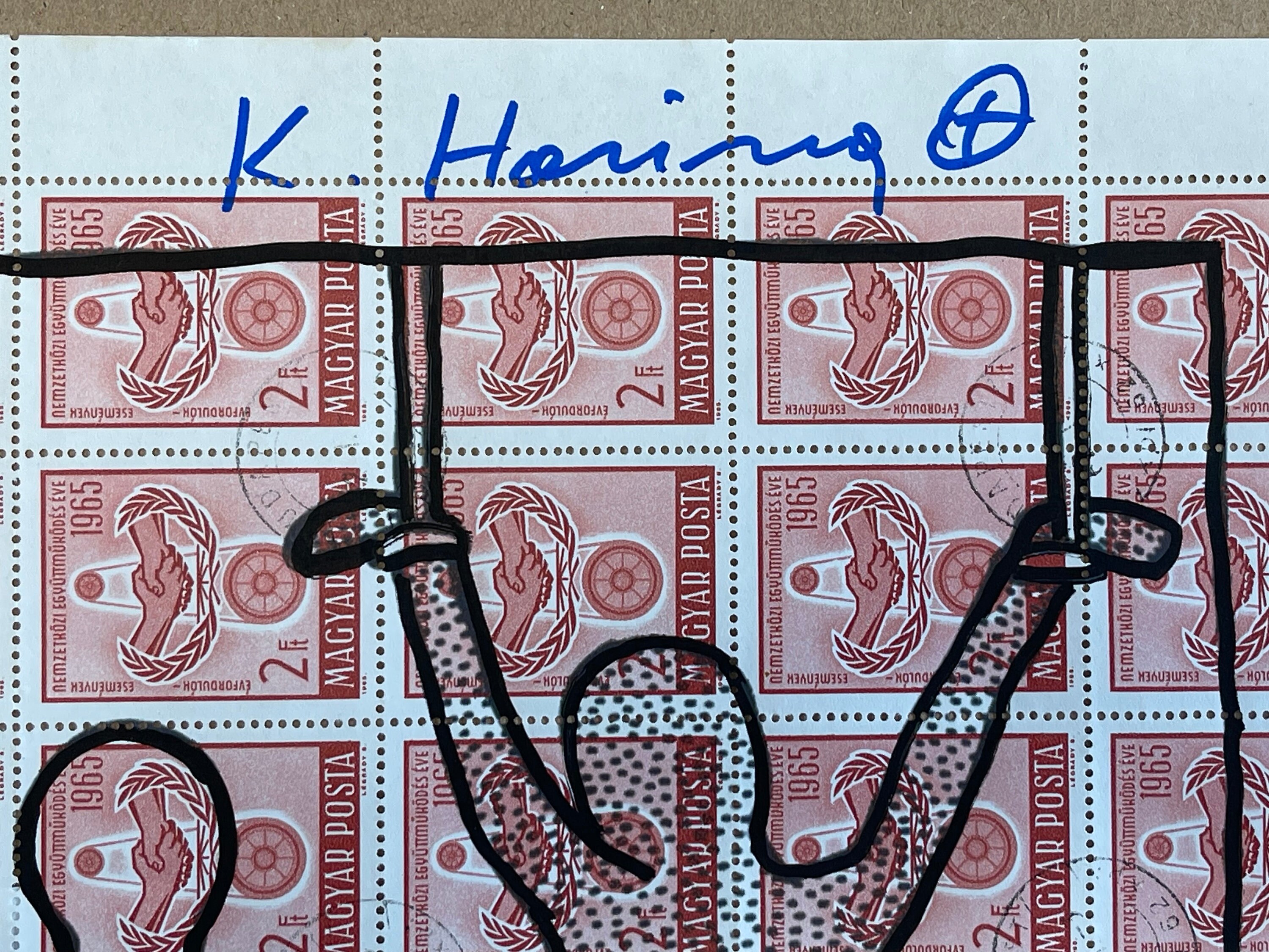 Keith Haring Postal Stamps Sheet and Hand Colored Certificate of ...