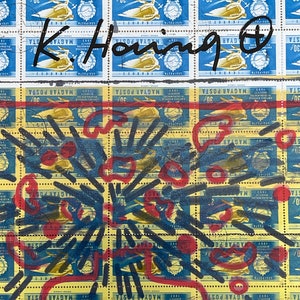Keith Haring Postal Stamps Sheet and Hand Colored Certificate of ...