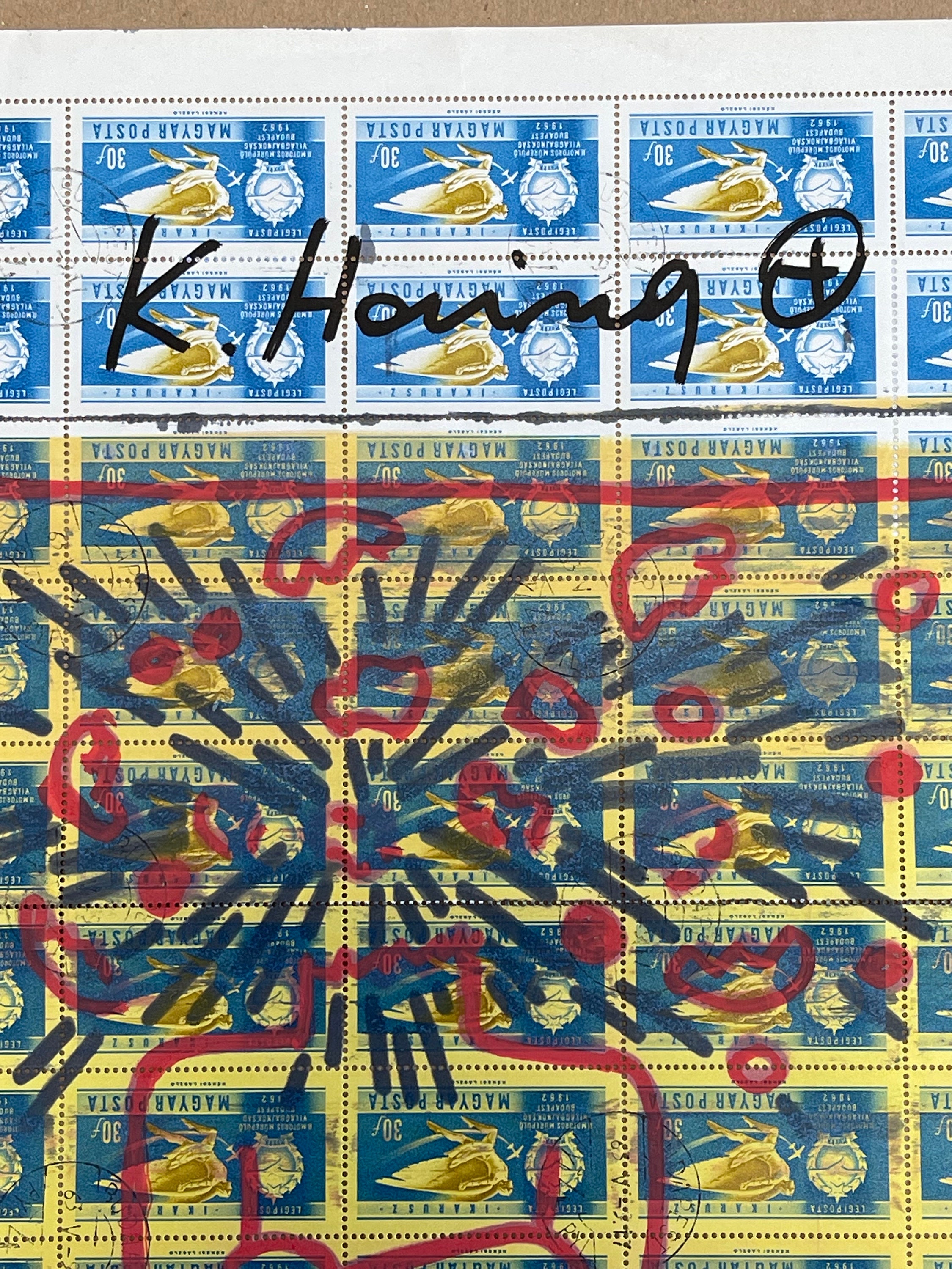 Keith Haring Postal Stamps Sheet and Hand Colored Certificate of ...
