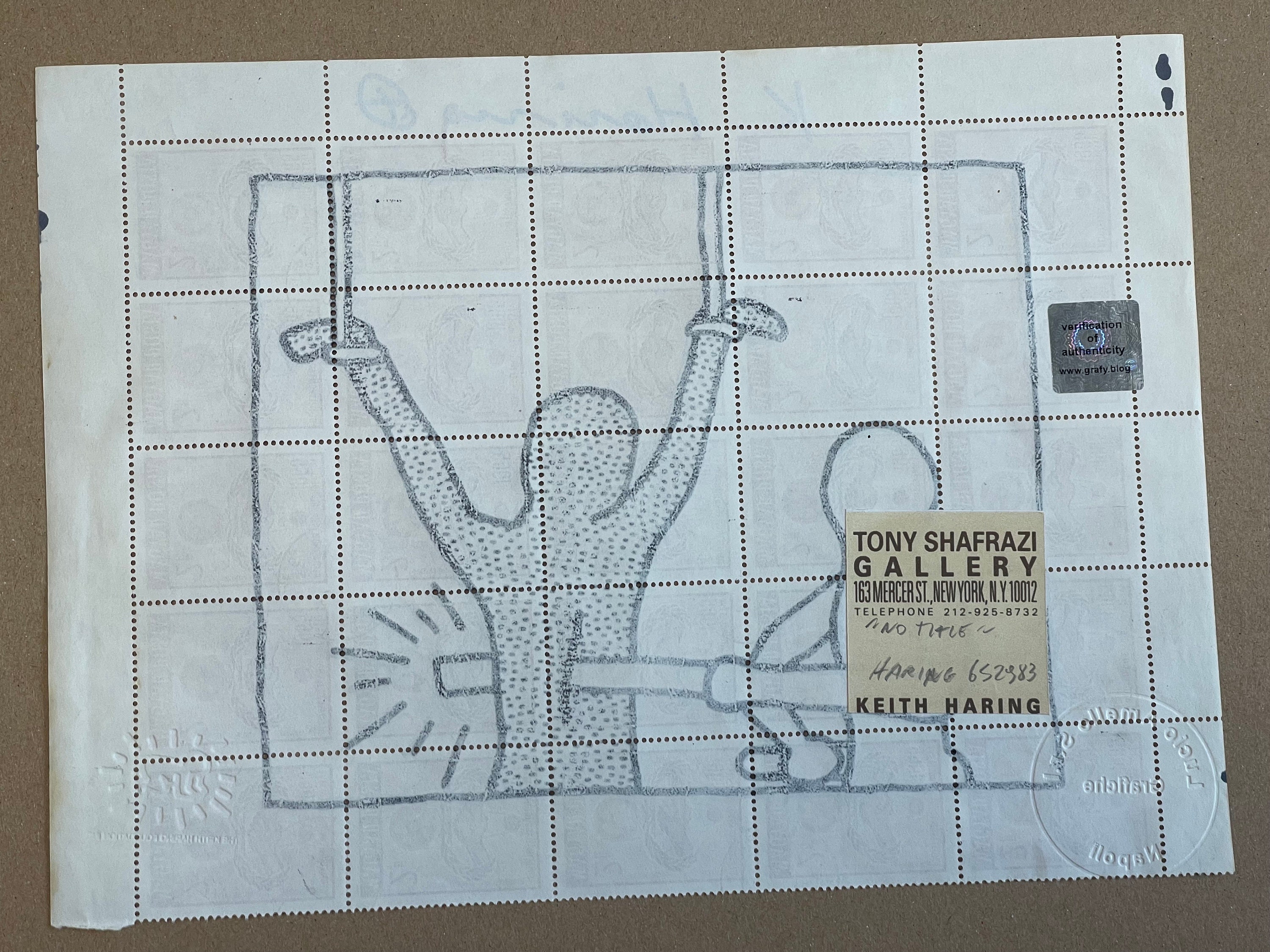 Keith Haring Postal Stamps Sheet and Hand Colored Certificate of ...