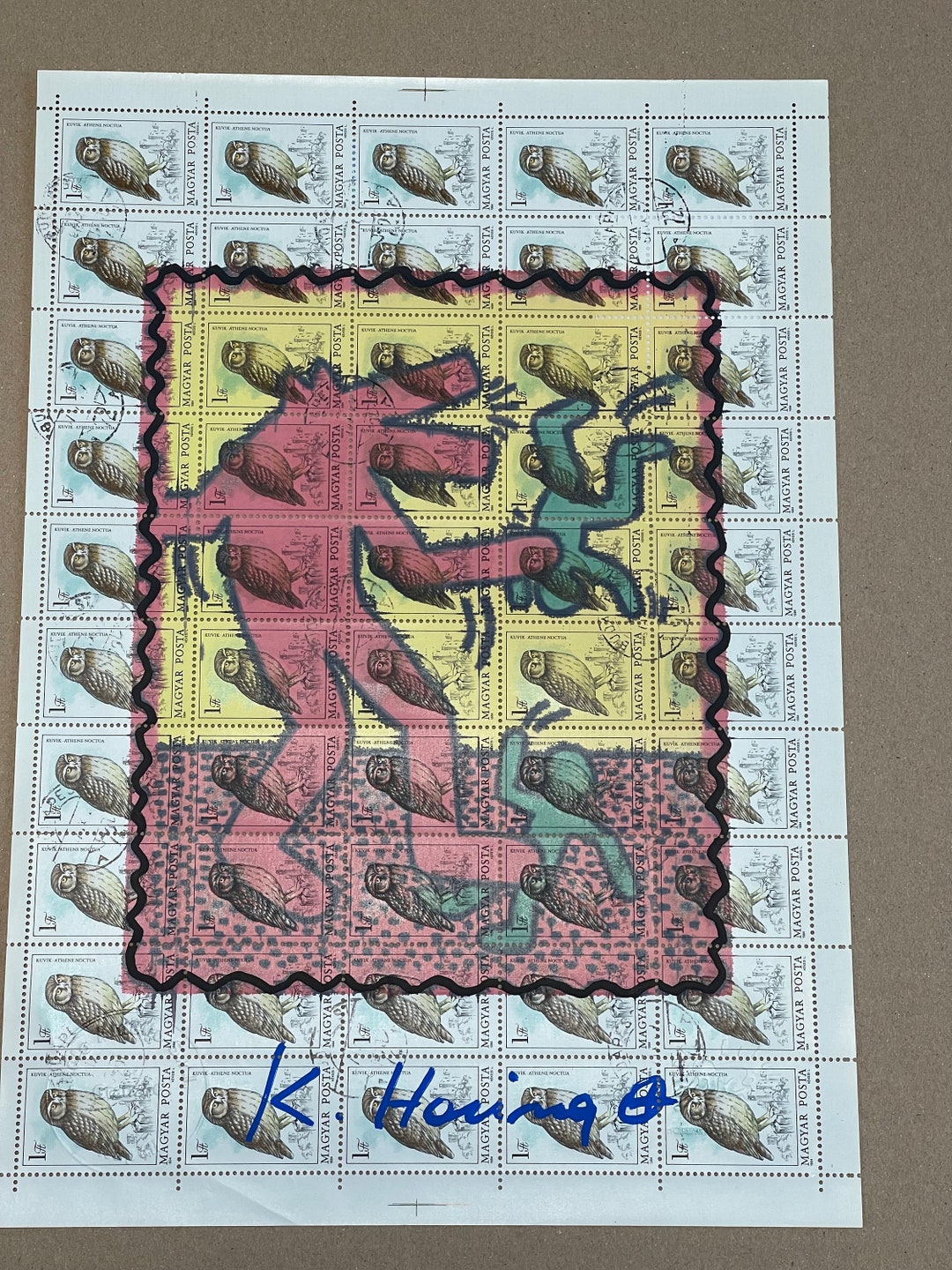 Keith Haring Postal Stamps Sheet and Hand Colored Certificate of ...