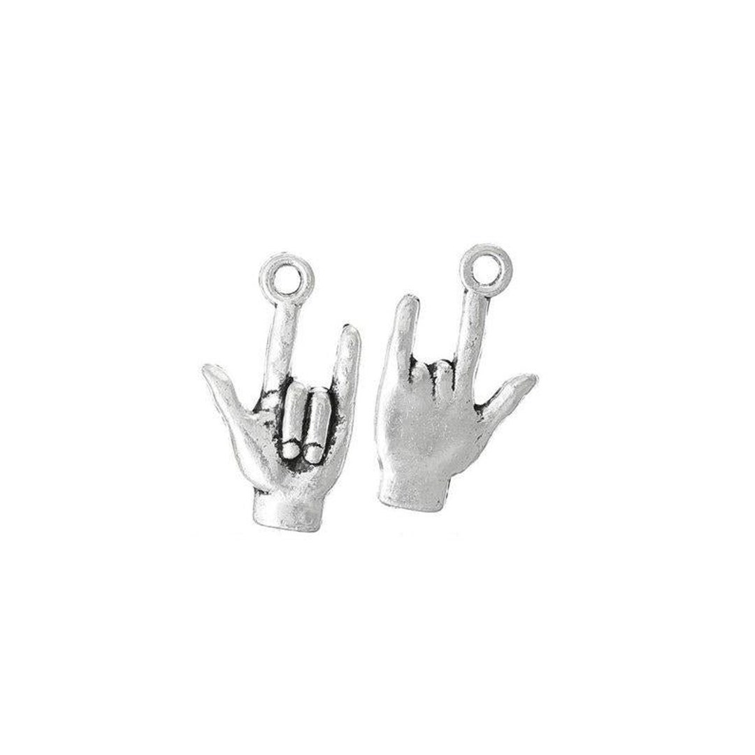 I Love You Charms Sign Language Hand Heavy Metal 3D 10 X Tibetan Silver ...