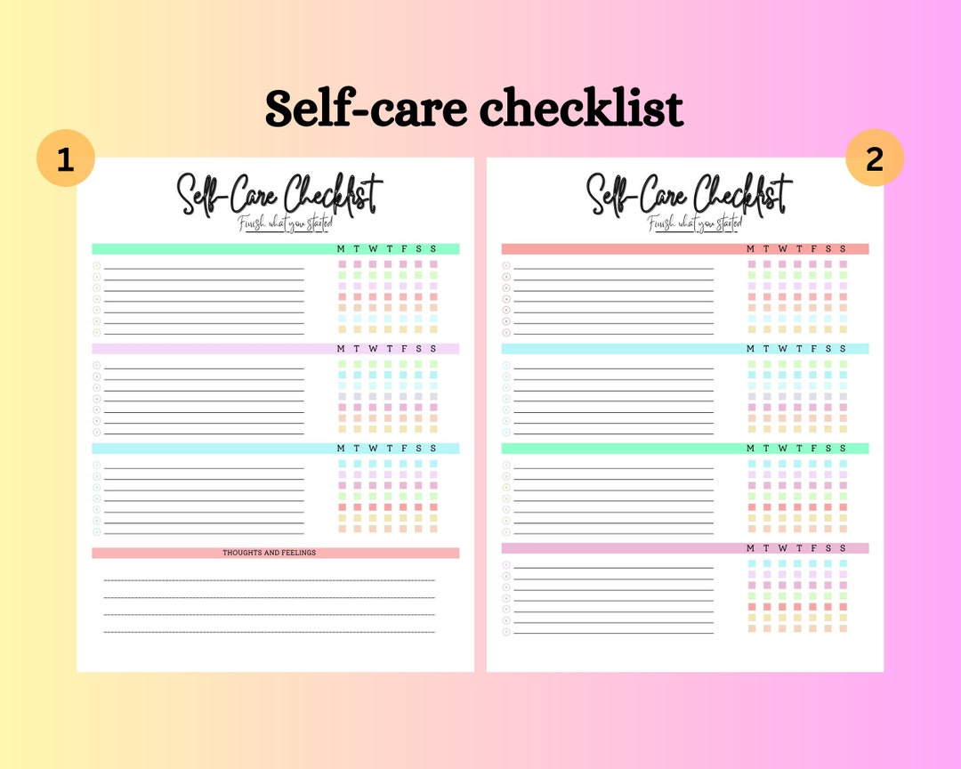 Self Care Planner Checklist, Printable Digital PDF, Self Care to Do ...