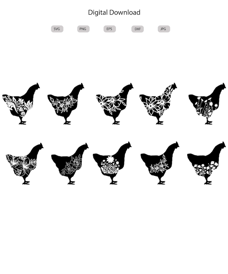 Pollo floral Svg - Silueta de pollo floral - Animales de granja Svg ...