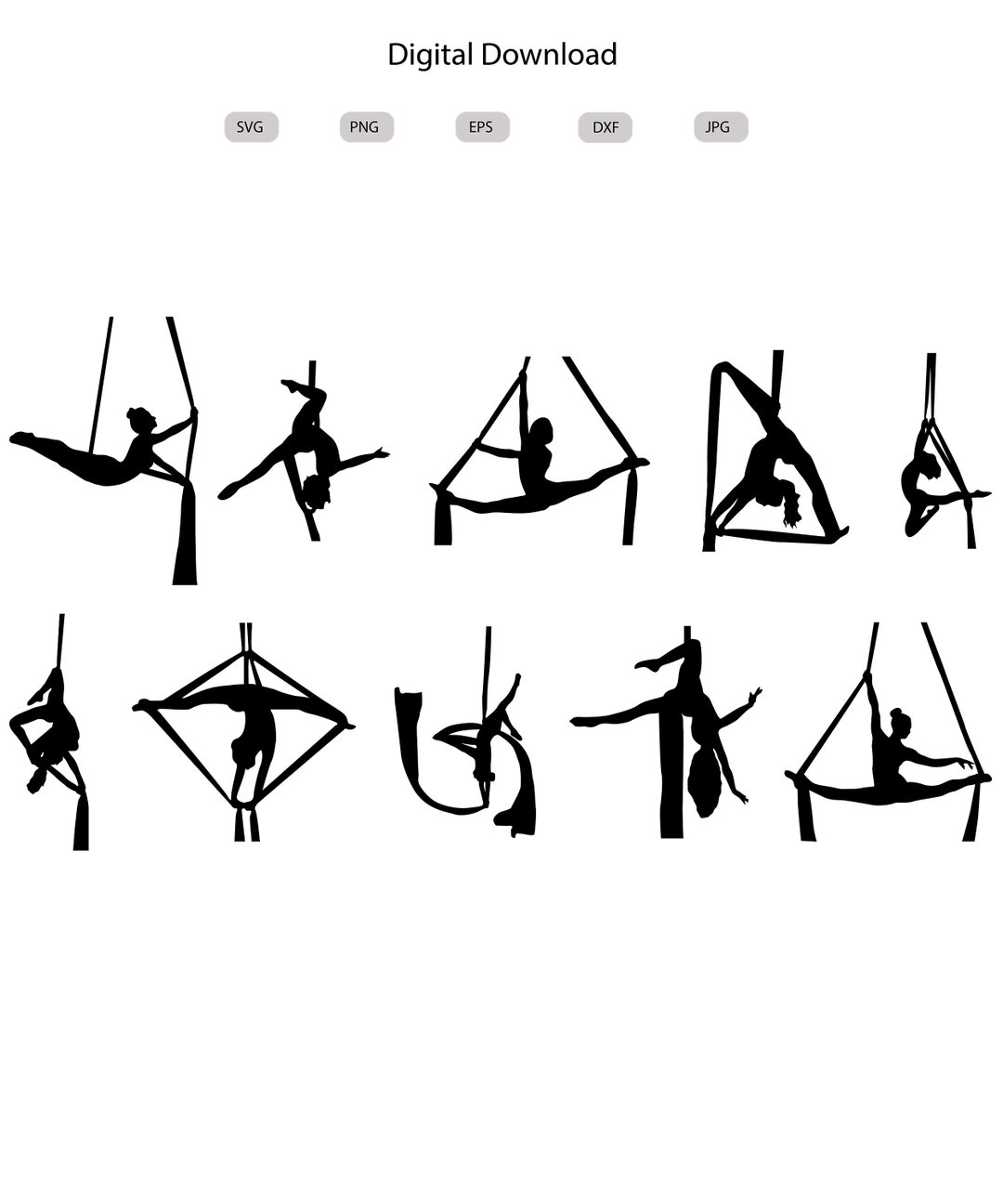 Aerial Silks Bundle Svg - Aerial Silks Bundle Silhouette - Aerial Silks ...
