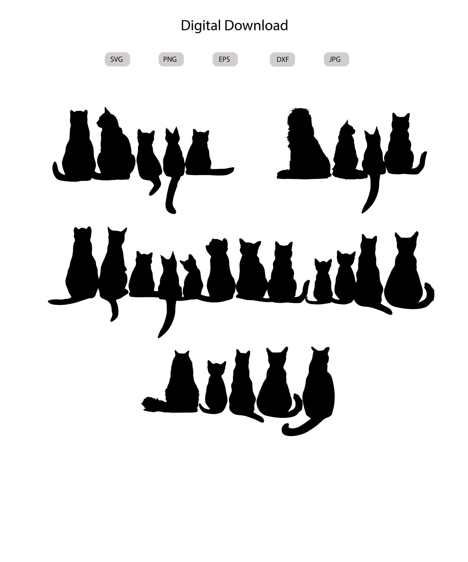 Back Sitting Cats Svg - Cats Silhouette - Back of Cats Svg Design- Cats ...