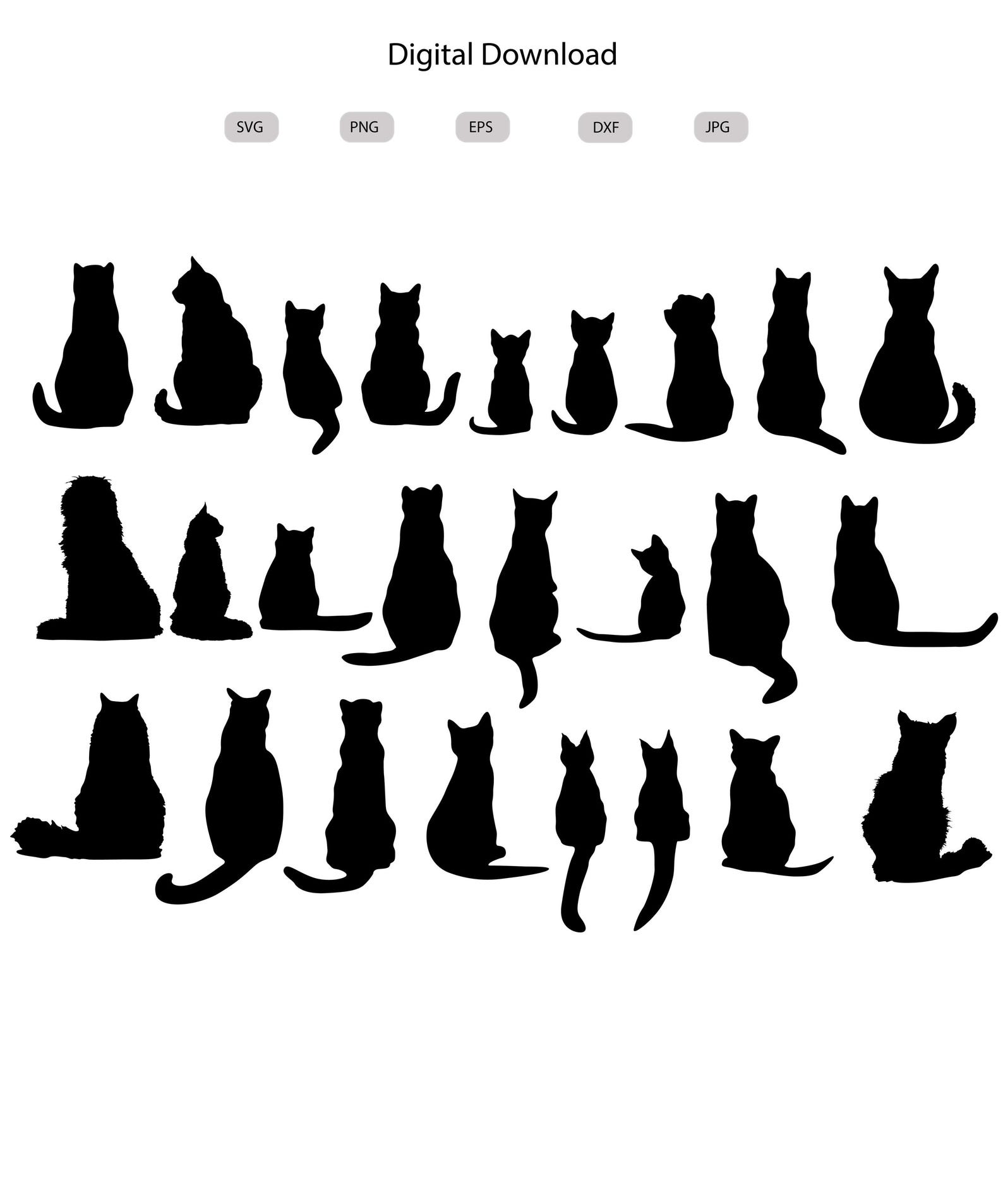 Back Sitting Cats Svg - Cats Silhouette - Back of Cats Svg Design- Cats ...