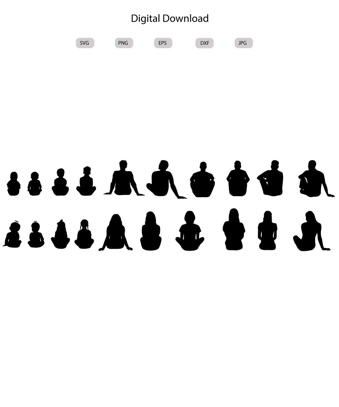 Family Svg - Family Sitting Back Silhouette - Family Sitting Back Cut ...