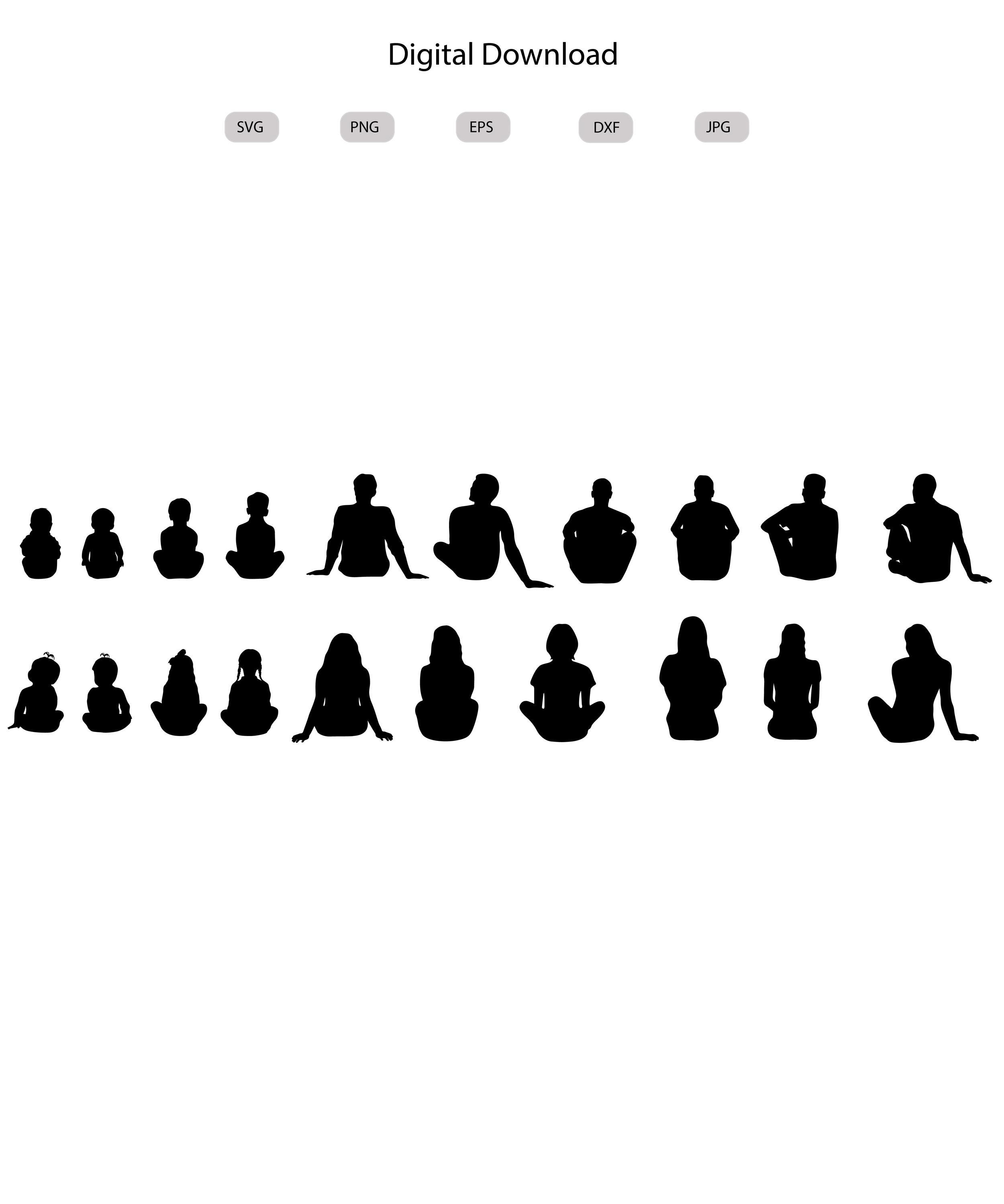 Family Svg - Family Sitting Back Silhouette - Family Sitting Back Cut ...