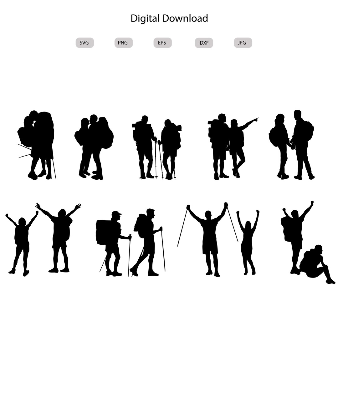 Hiking Couple Svg - Hiking Couple Silhouette - Hiking Couple Cut File ...