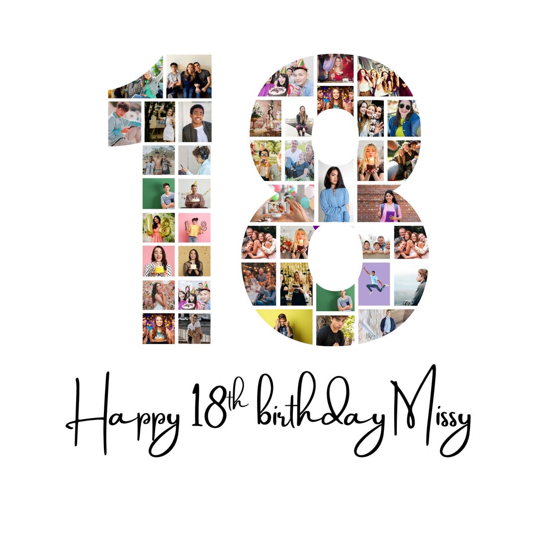 18th Birthday Photo Collage Template, Editable in Canva ,number 18 ...