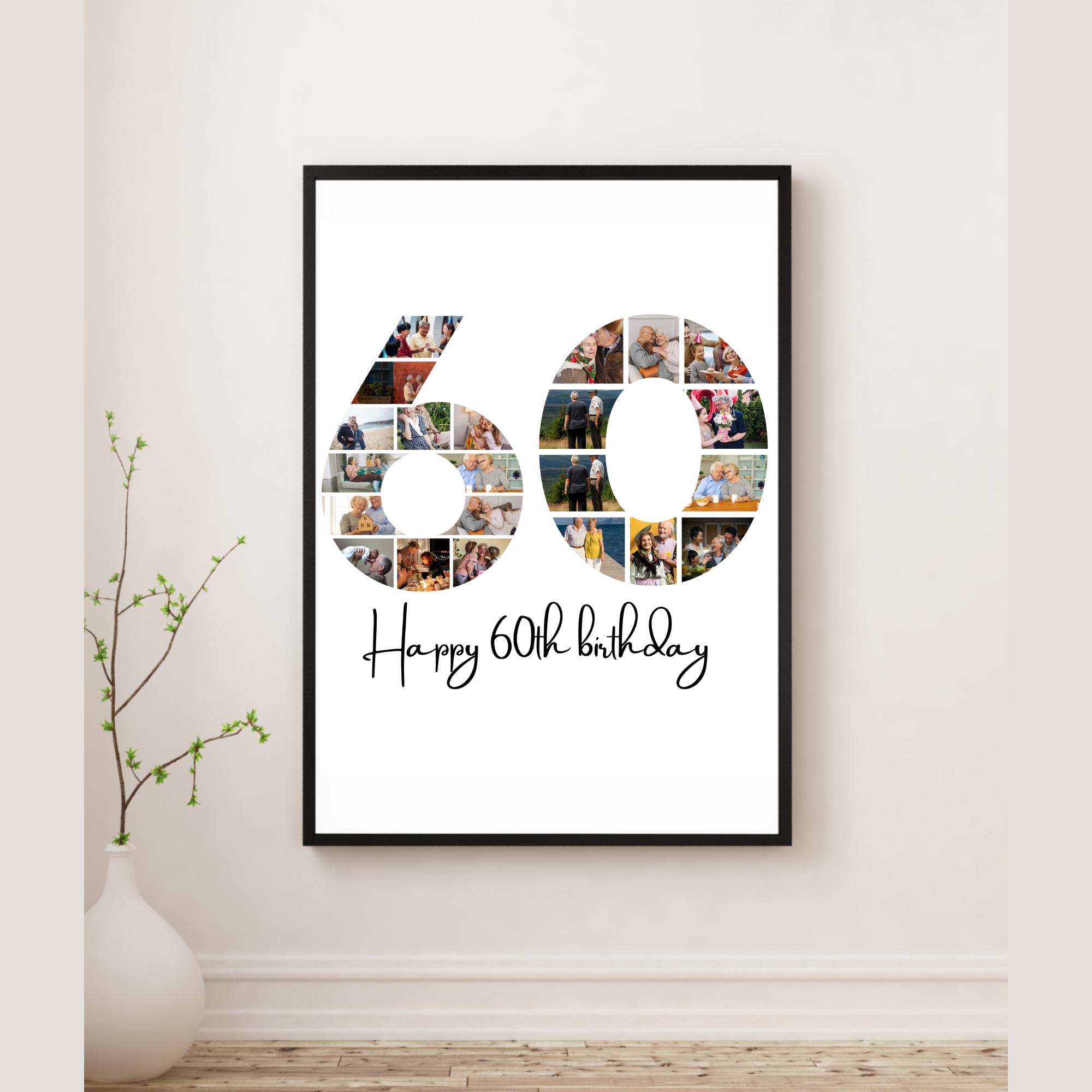 60th Birthday Photo Collage Template, Editable in Canva ,number 60 ...