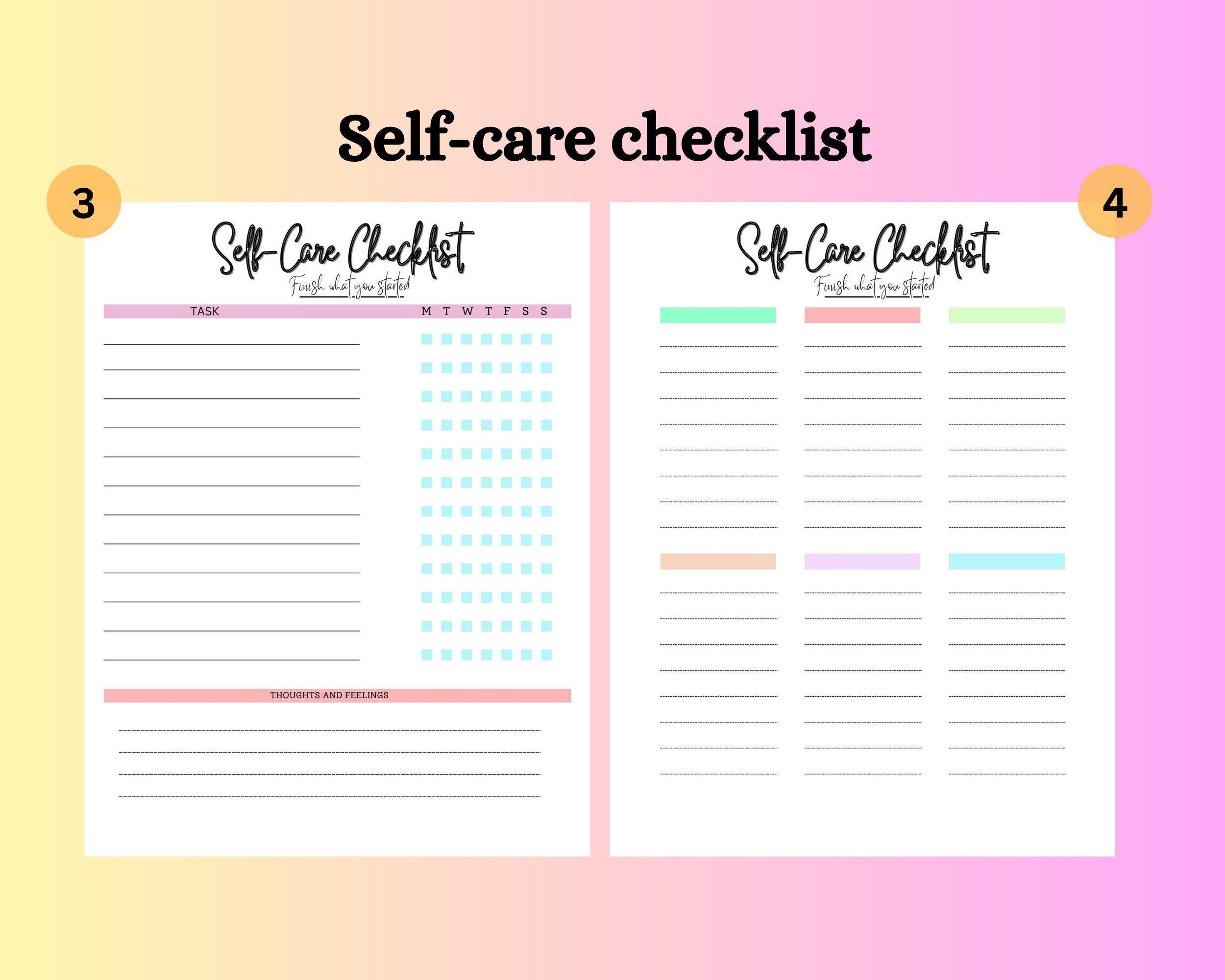 Self Care Planner Checklist, Printable Digital PDF, Self Care to Do ...