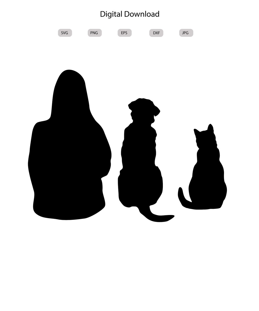 Girl With Cat and Dog Svg-girl With Cat and Dog Silhouette-girl With ...