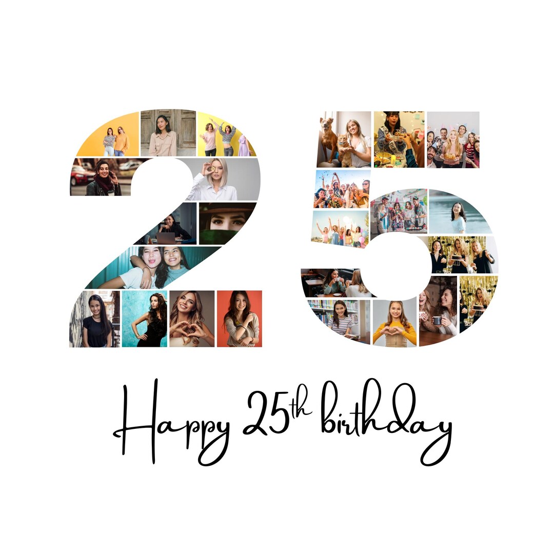 25th Birthday Photo Collage Template, Editable in Canva ,number 25 ...