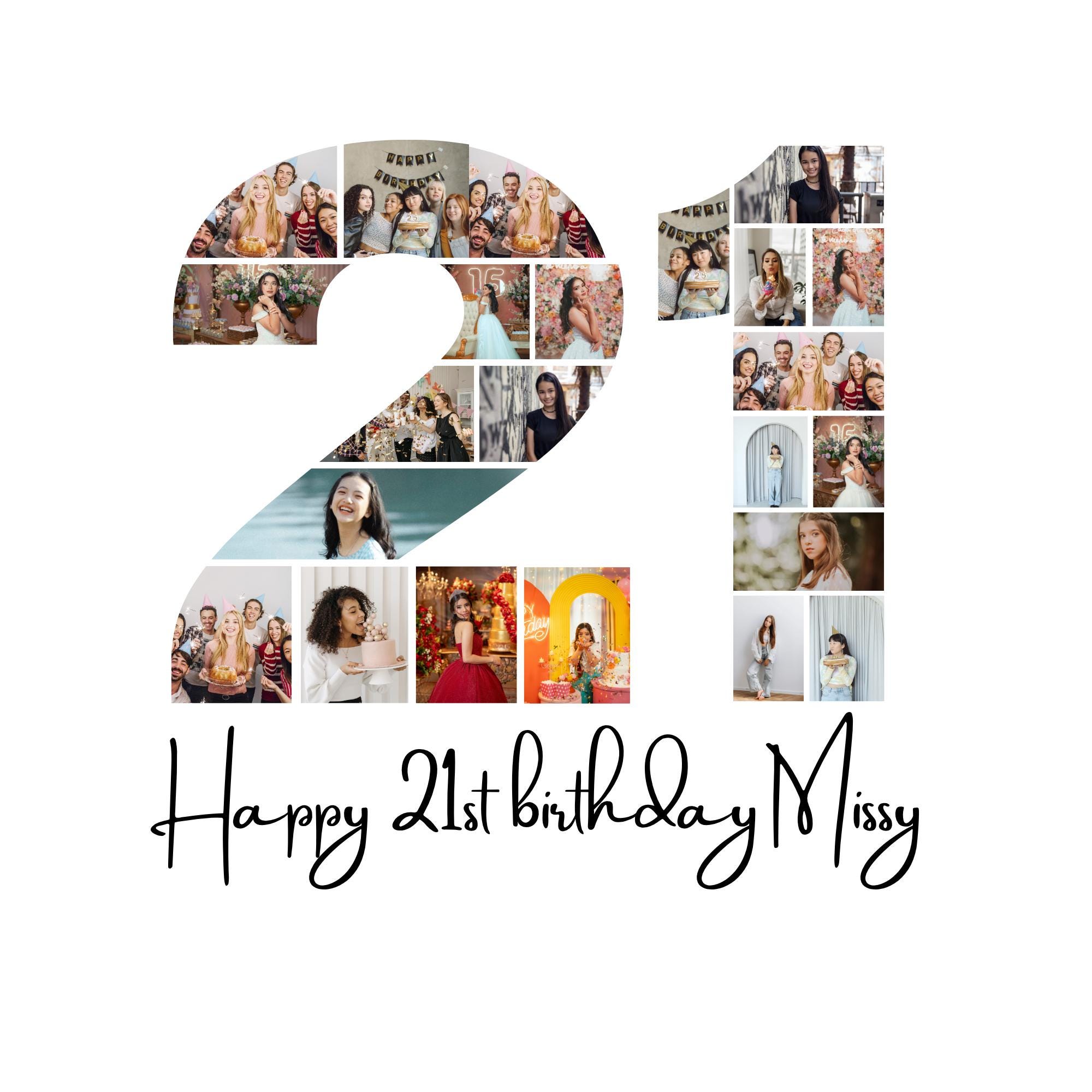 21st Birthday Photo Collage Template, Editable in Canva , Number 21 ...