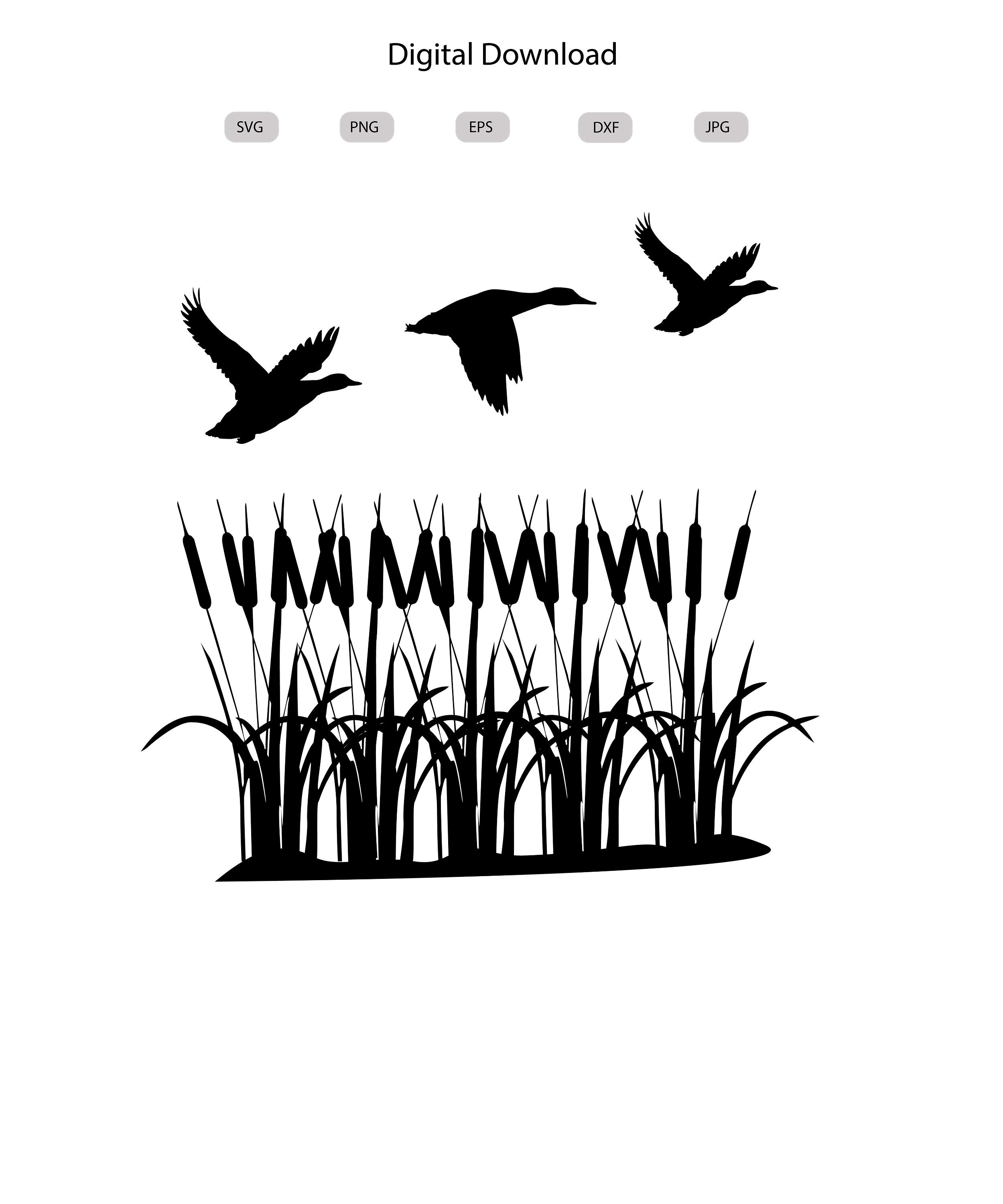 Flying Mallard Duck And Reeds Background Svg Flying Mallard Duck And Reeds Background Silhouette