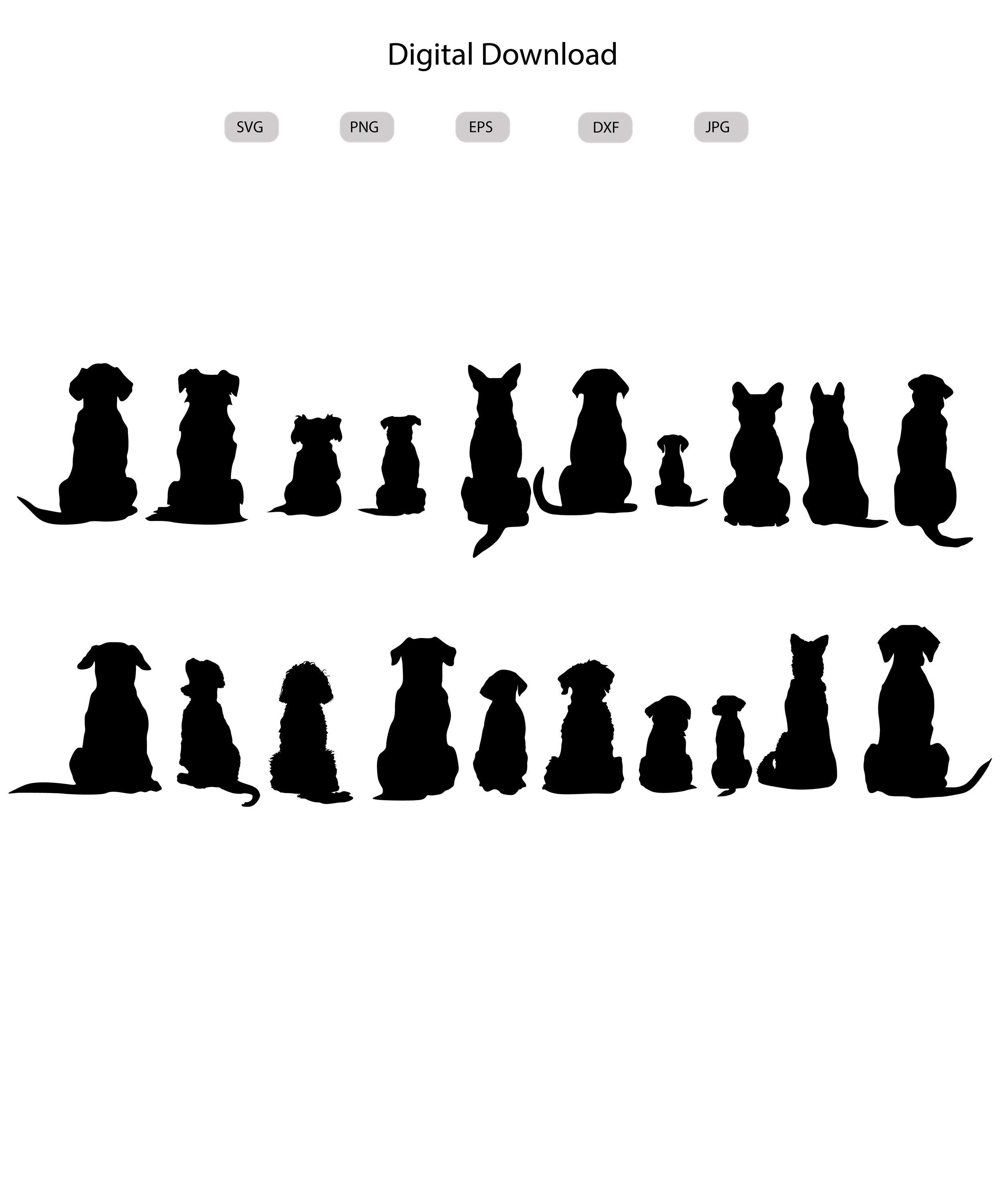 Dogs Svg - Back Sitting Dogs Silhouette - Back of Dog Svg Bundle -back ...