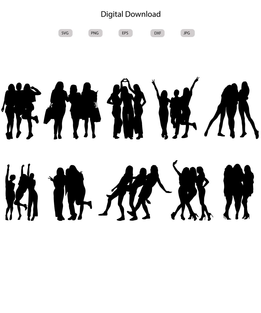 Woman Best Friends Svg-woman Group Three Friends Silhouette-friends Svg ...