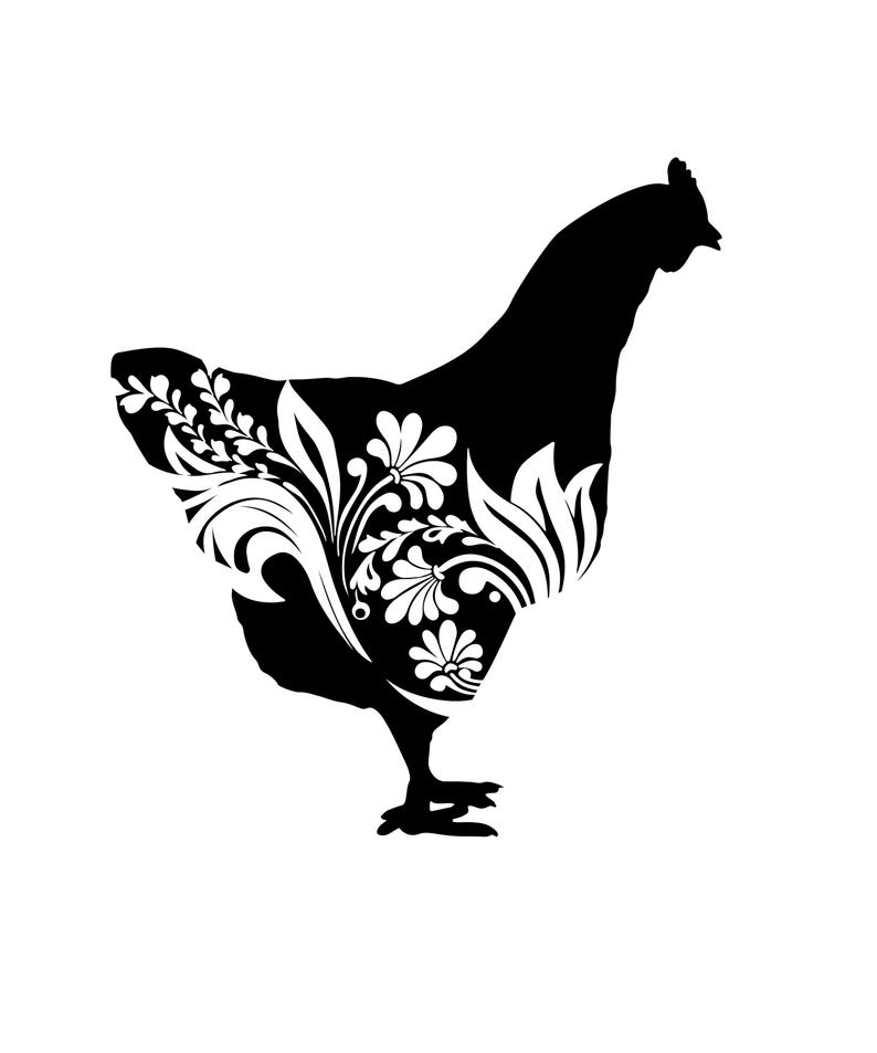 Pollo floral Svg - Silueta de pollo floral - Animales de granja Svg ...