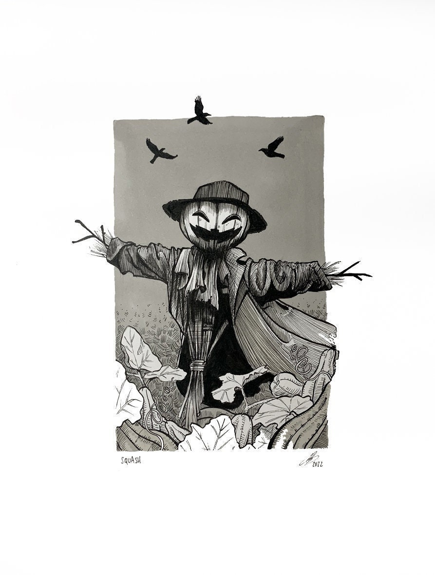 Scarecrow Drawing Scarecrow Illustration - Etsy