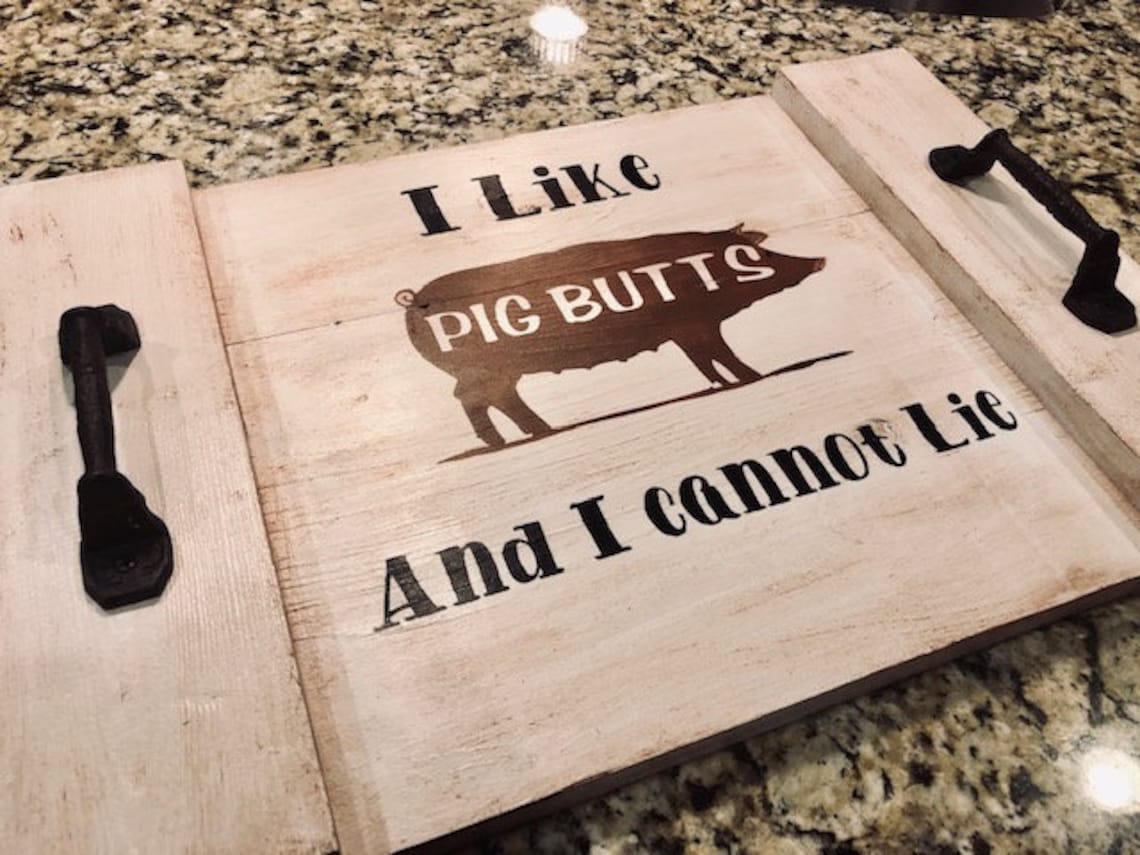 Barbeque Tray Wood BBQ Serving Tray With Handles Rustic - Etsy