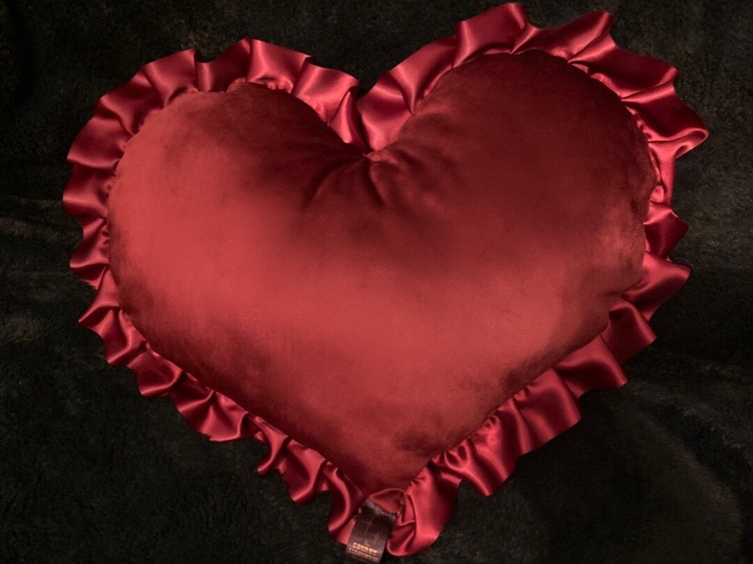 Plush Stuffed Velvet Heart With Satin Ribbon Frill Handmade Cushion ...