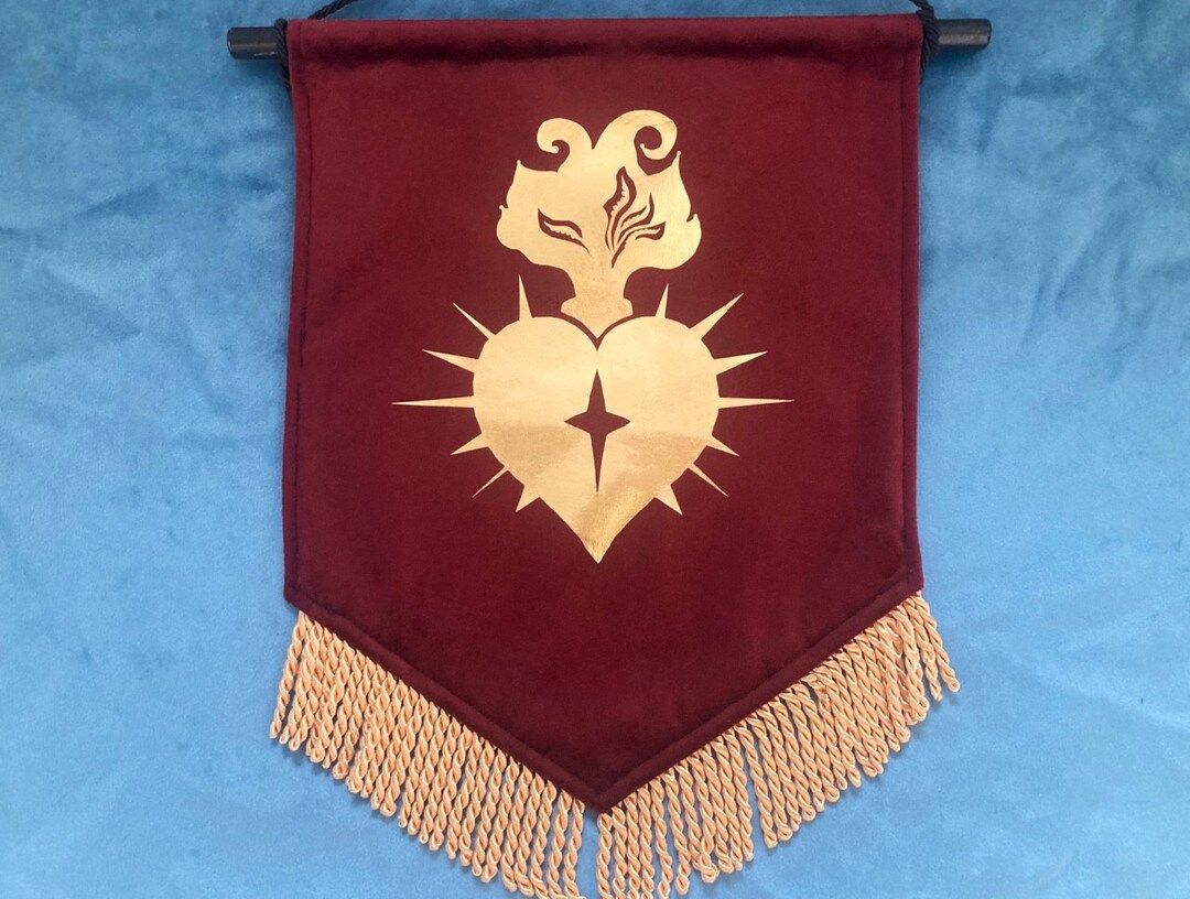 Red Velvet Gold Sacred Heart Flag Wall Hanging Gothic Handmade Pennant ...