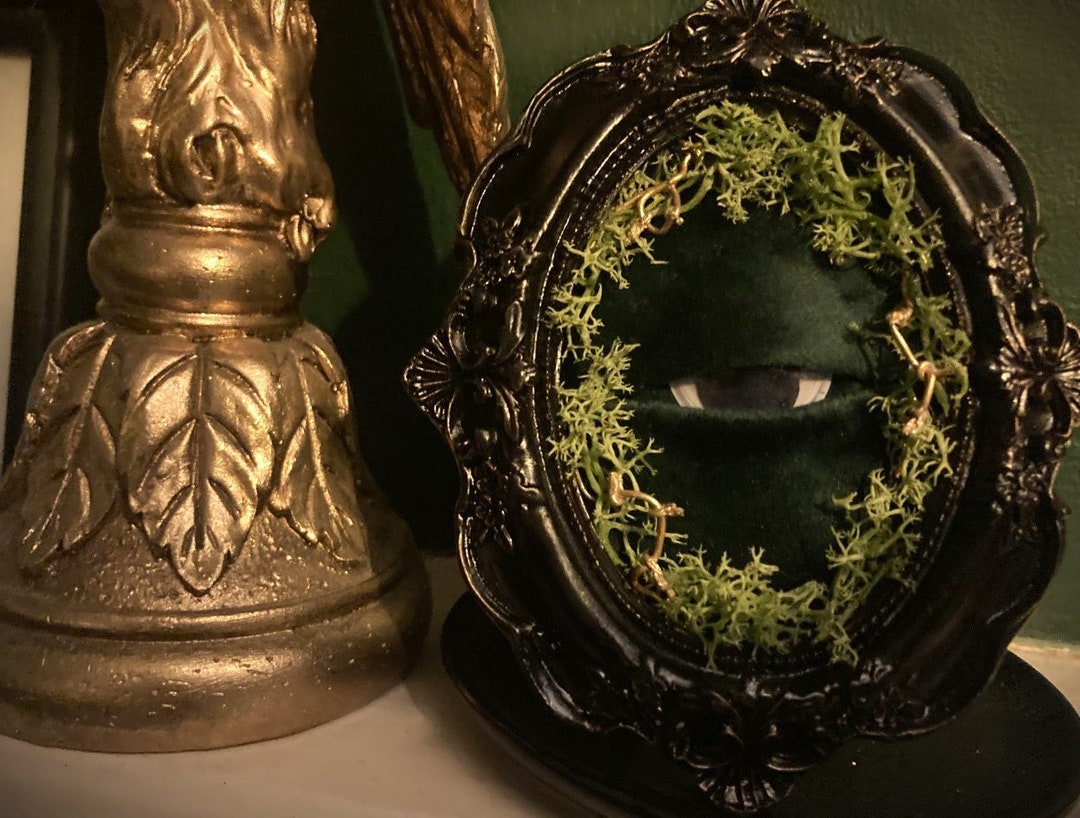 Mossy Monster Eye With Gold Thorns in Mini Frame Green Quirky Handmade ...