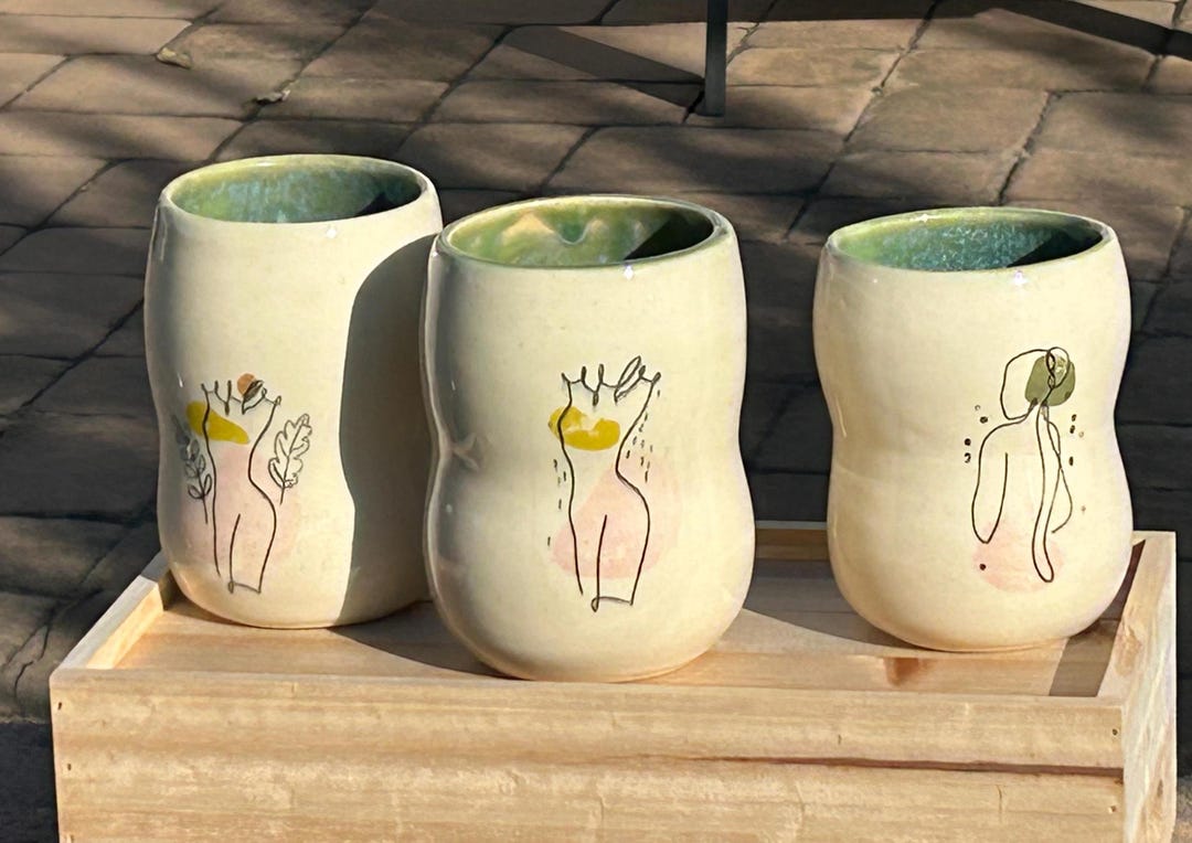 Handmade Ceramic Vase With Woman Line Art Design (each Vase Sold ...