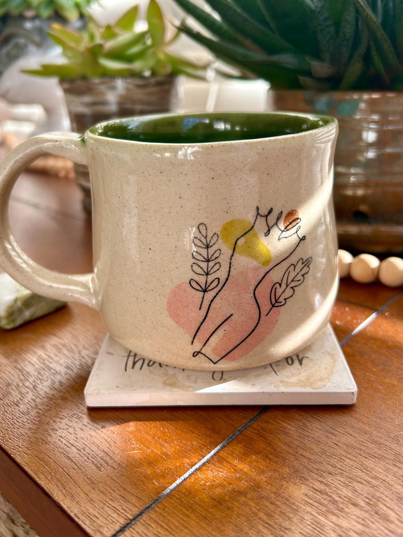 Handmade Ceramic Mug With Woman Line Art Design ( Design on Two Sides ...