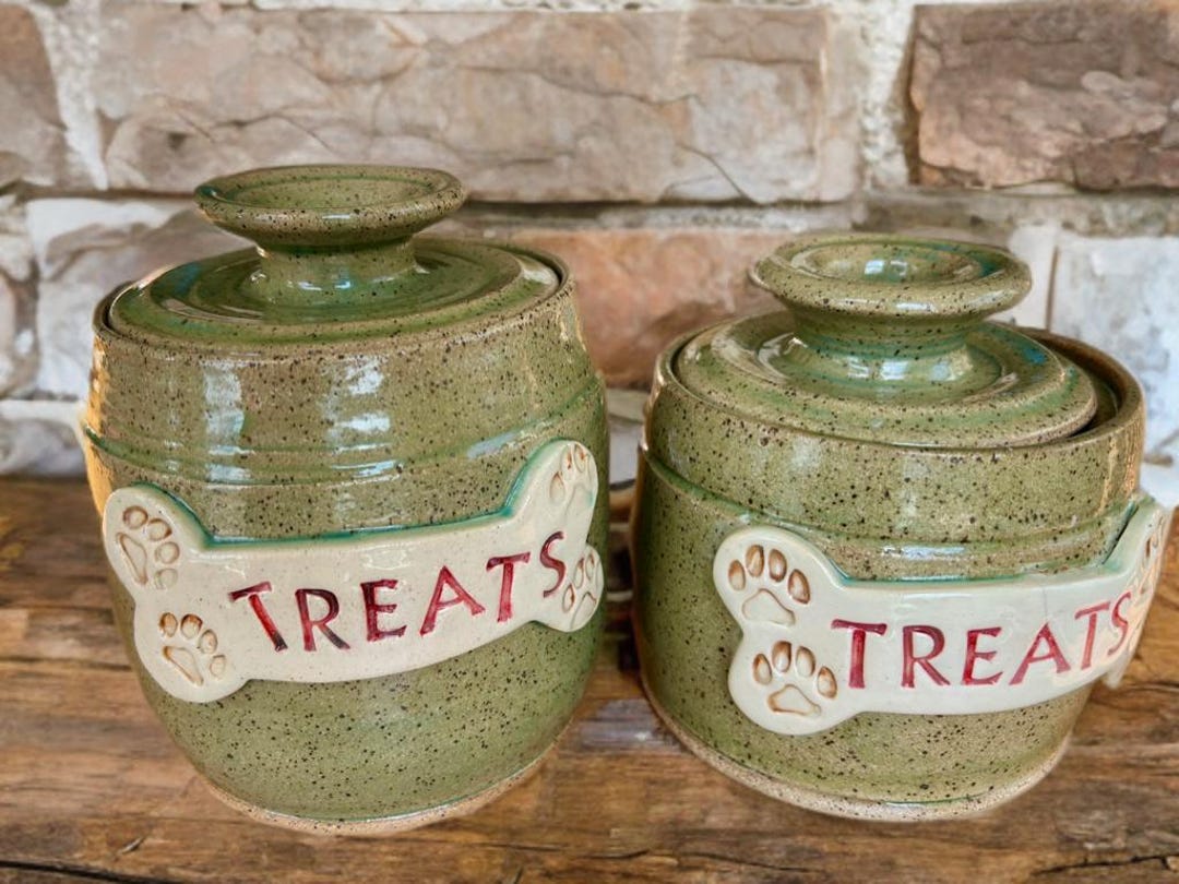 Handmade Stoneware Dog Treat Jar With Translucent Green Glaze - Etsy