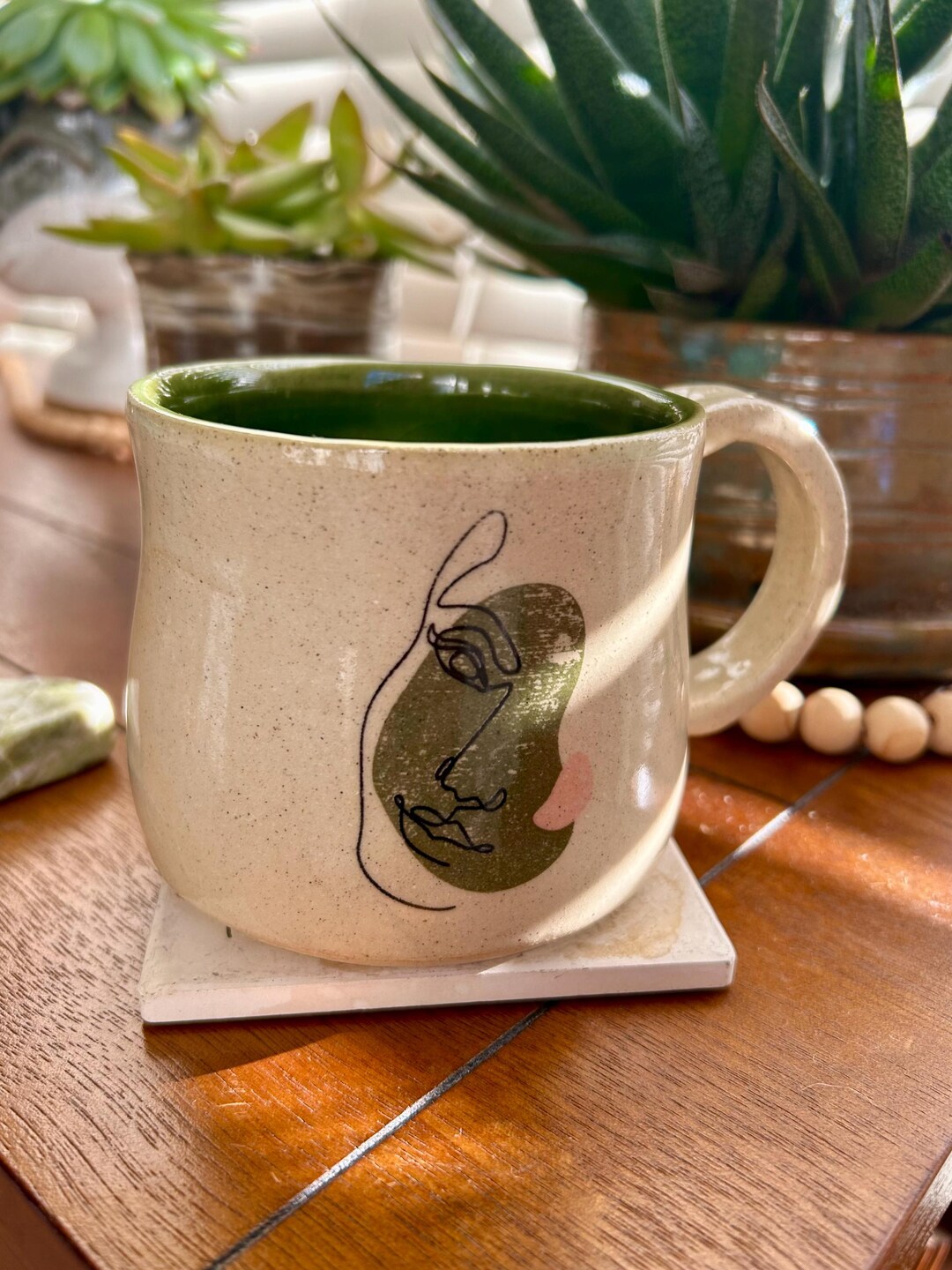 Handmade Ceramic Mug With Woman Line Art Design ( Design on Two Sides ...