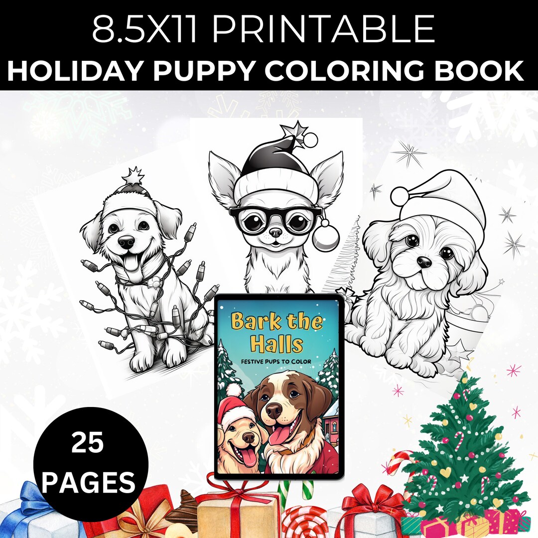 Holiday Printable Puppy Coloring Book - Etsy