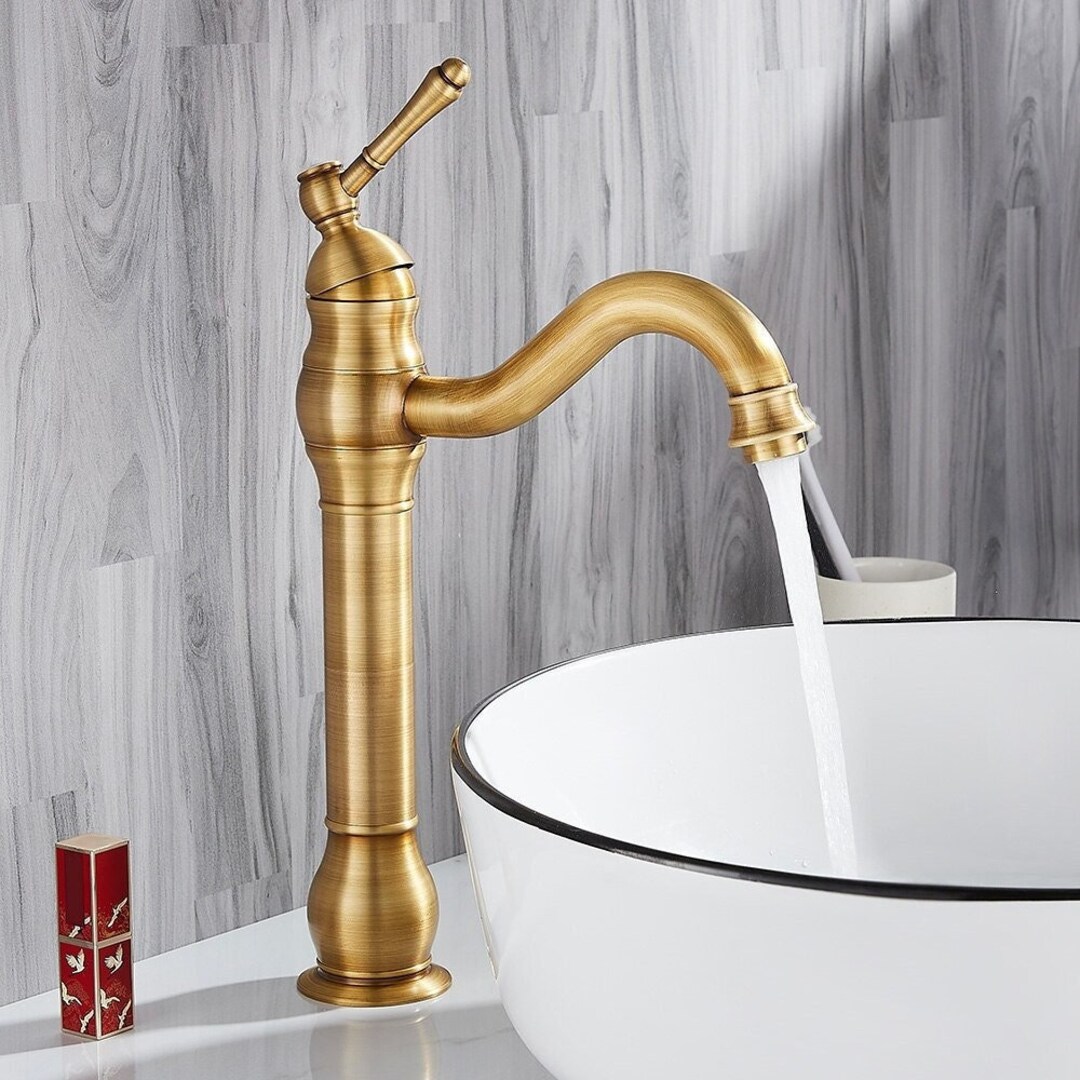 Retro Style Golden Bathroom Basin Faucet Deck Mounted Water Mixer Bath ...