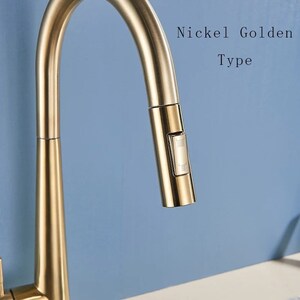 Thickened Brass Brushed Nickel Golden Kitchen Faucet Pull Out Spray ...