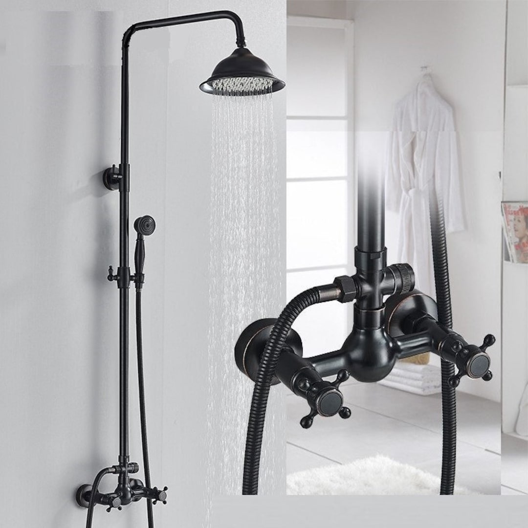 Black Bathroom Shower Set Bath Rainfall Shower Faucets With Mixer Tap ...