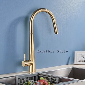 Thickened Brass Brushed Nickel Golden Kitchen Faucet Pull Out Spray ...
