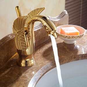 Basin Faucet Bird Design Swan Faucet Gold Plated Wash Basin Faucet ...