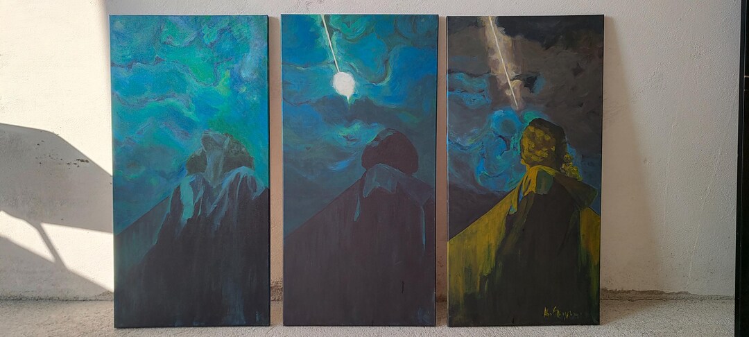 The Meteorite - Triptych Original Acrylic Painting Based on a Viral ...