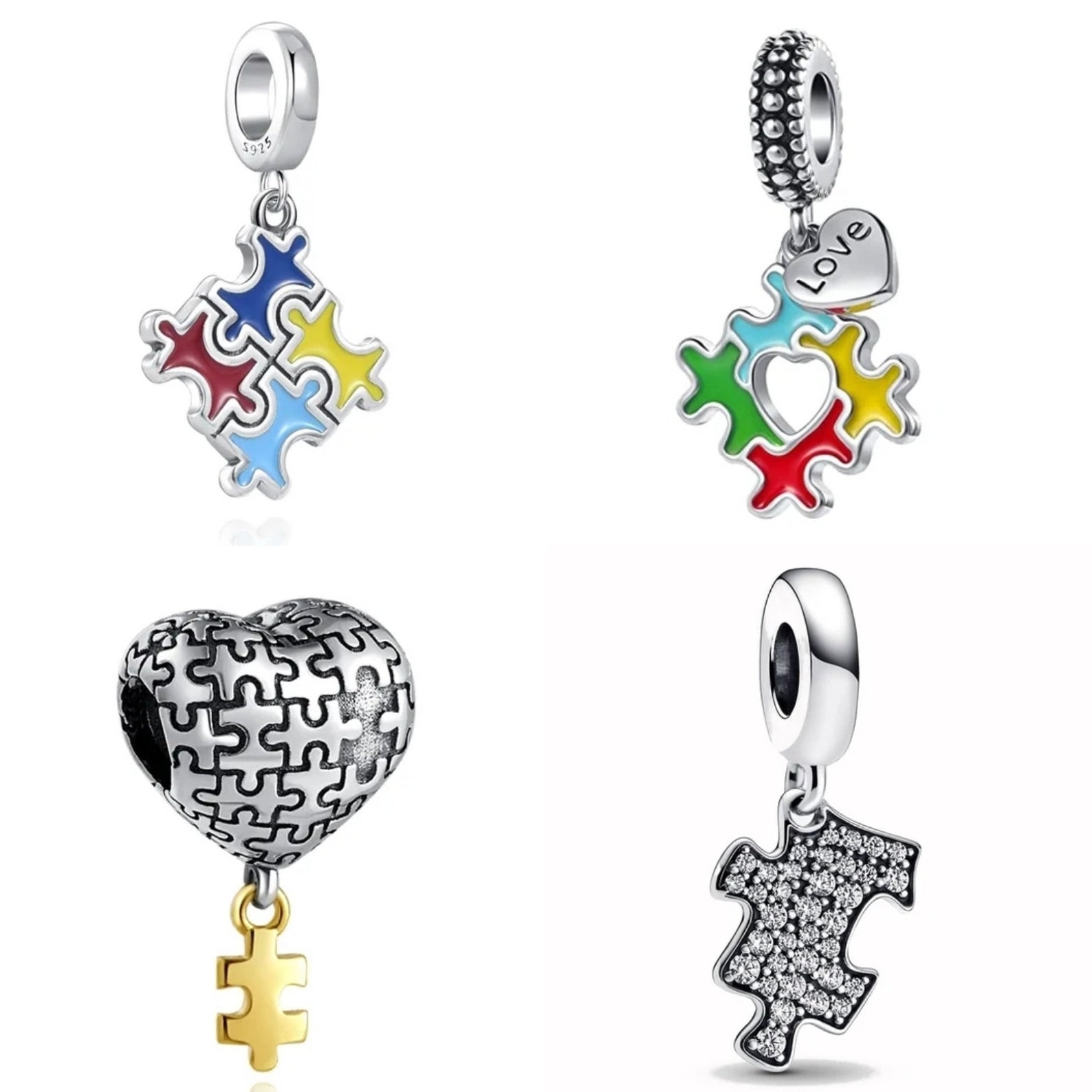 Sterling Silver Charms Compatible With Pandora Autism Awareness Jigsaw ...