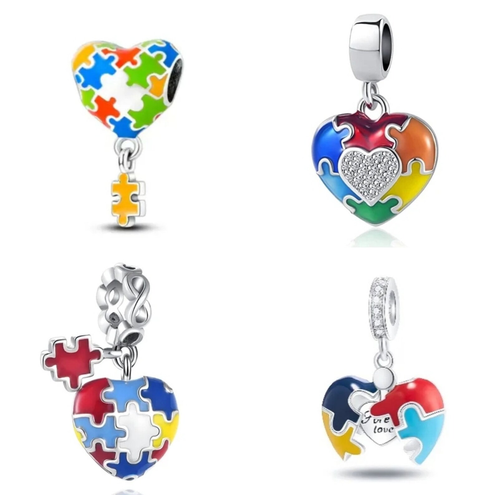 Sterling Silver Charms Compatible With Pandora Autism Awareness Jigsaw ...