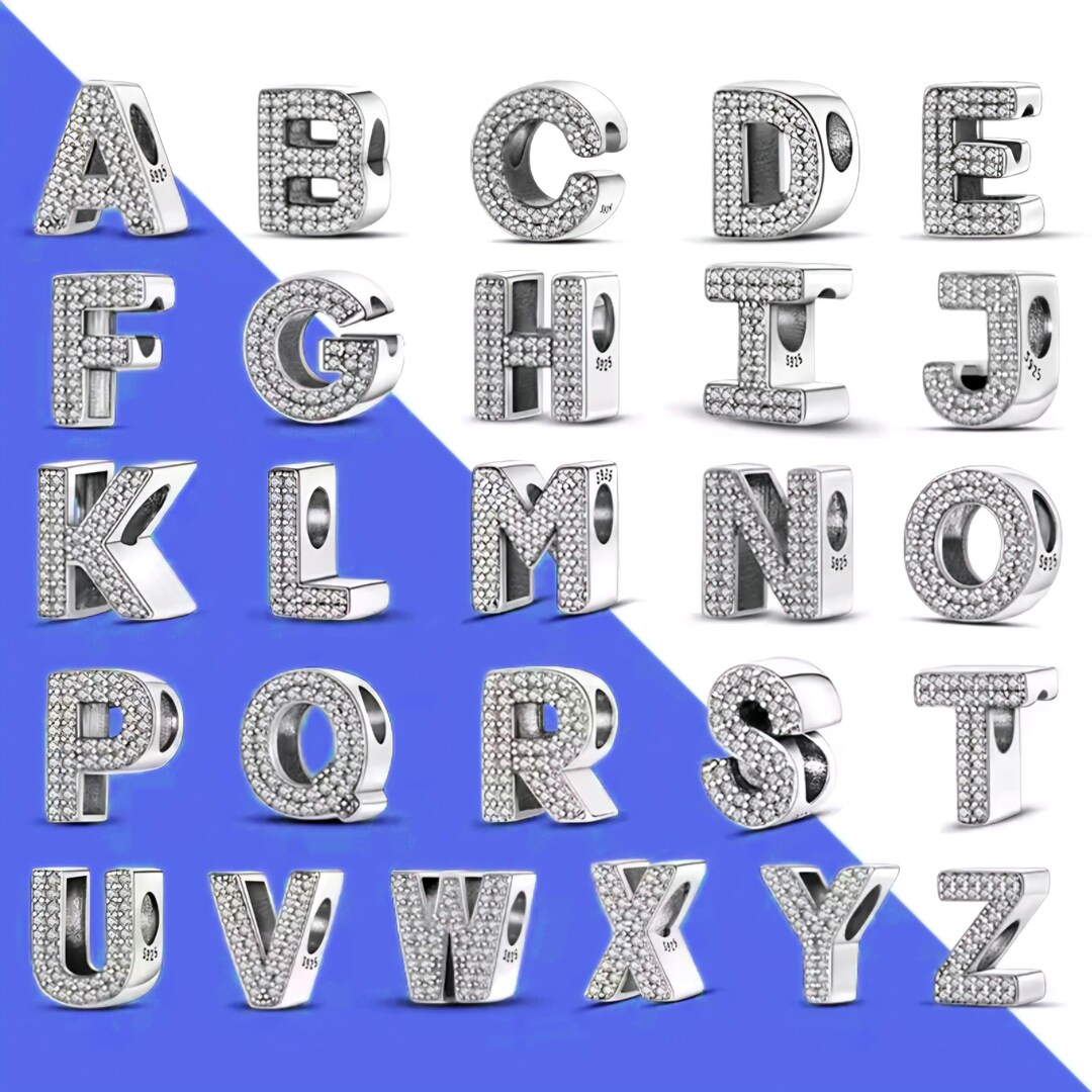 925 Silver Charms Alphabet Charm Personalised Initials Letter A-Z Pavé ...